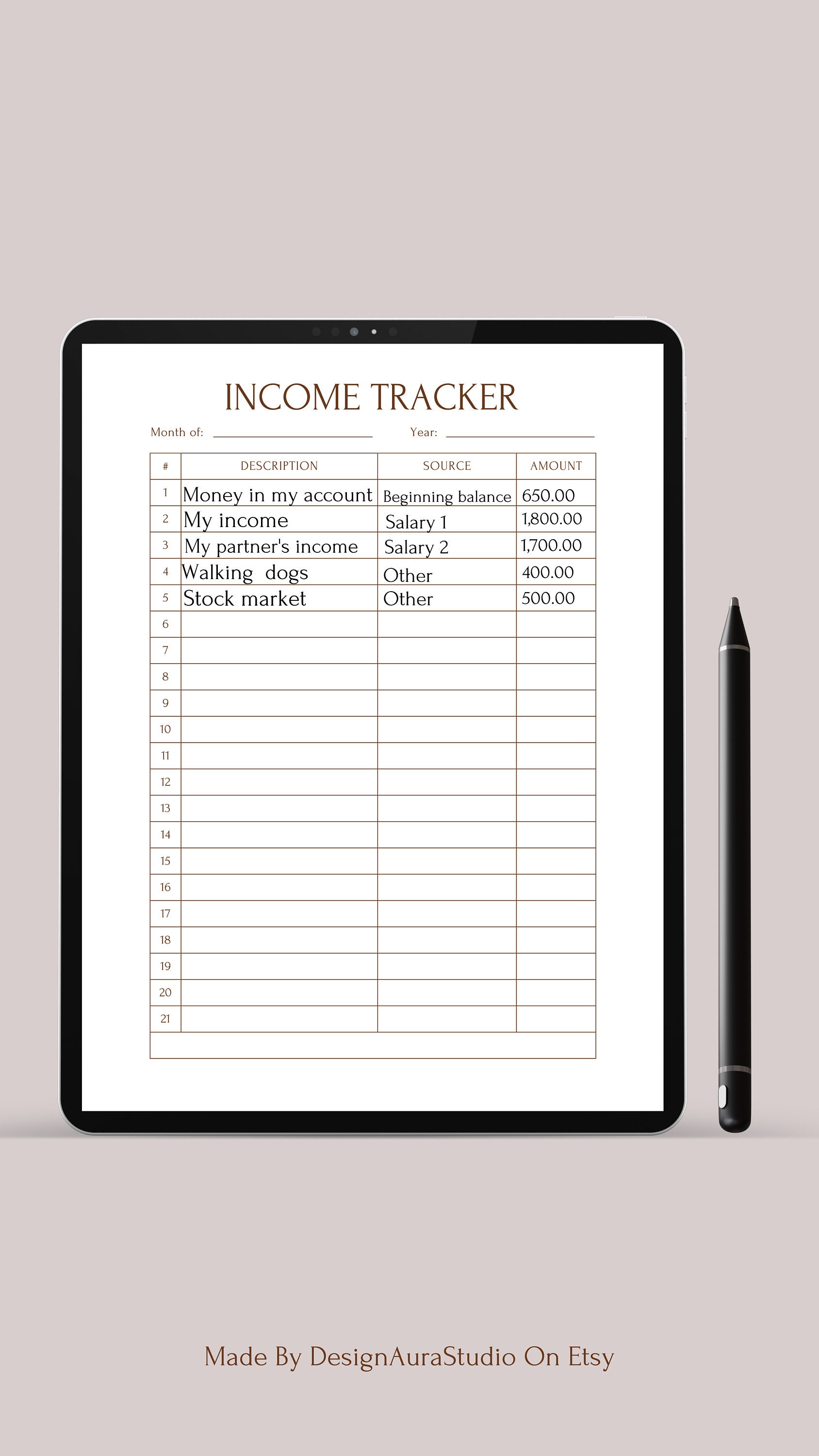 Income Tracker Printable Template Income Log Digital Planner Income ...