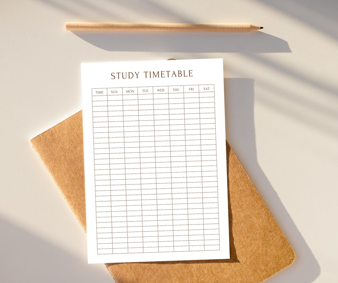 Study Timetable Printable Landscape Undated Study Planner Digital ...