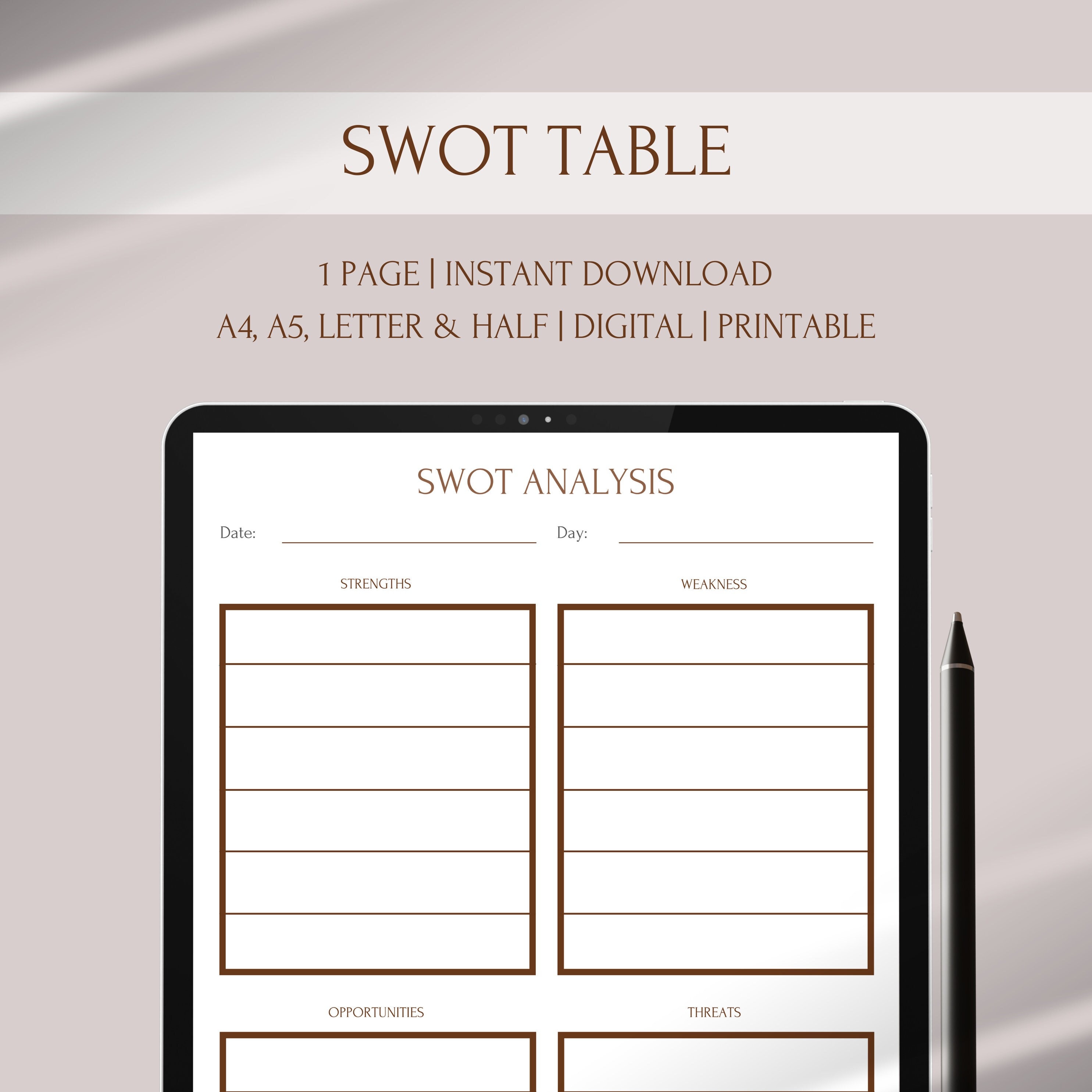 Digital Swot Template Swot Chart Swot Plan Swot Printable - Etsy