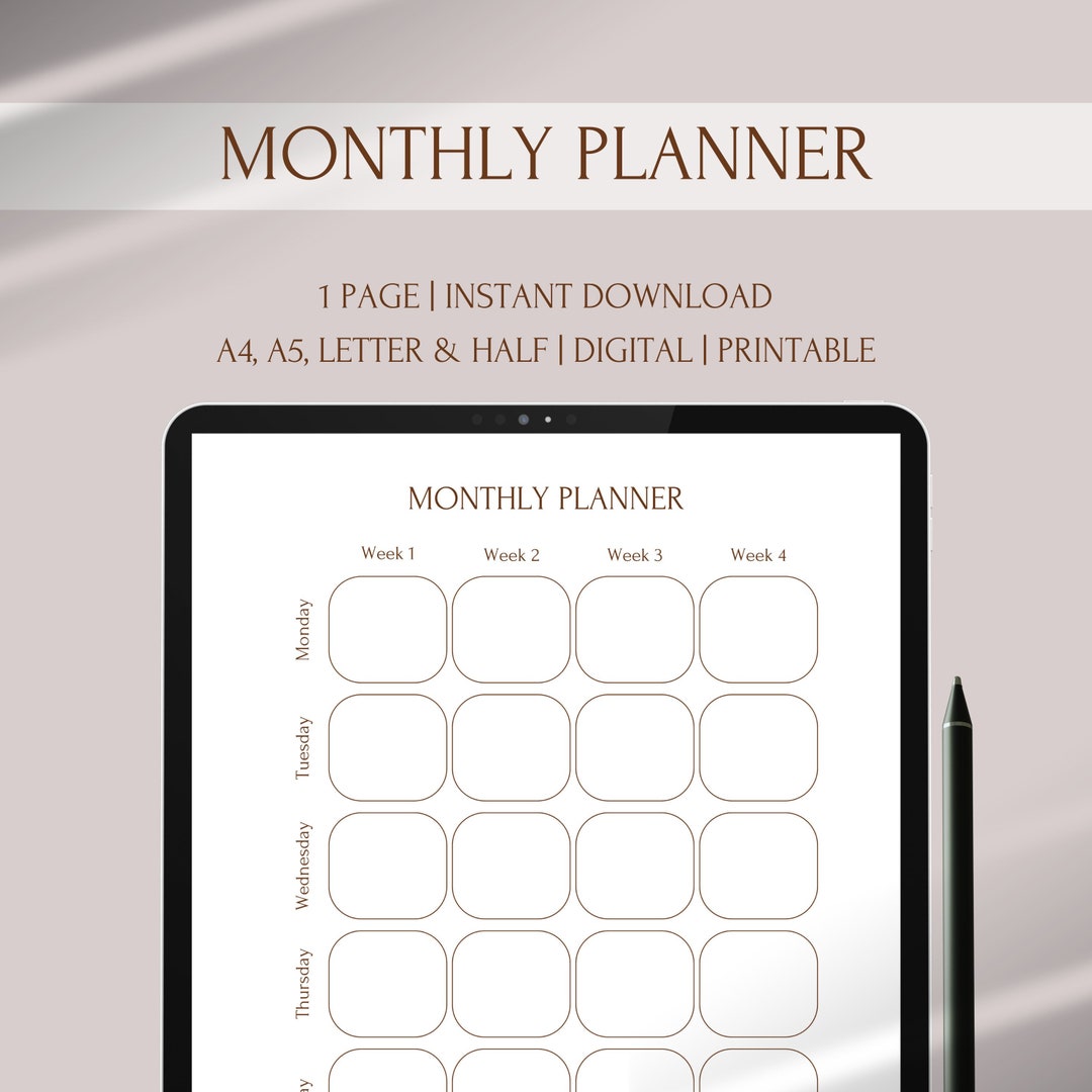 Monthly Planner Printable Landscape Monthly Overview Digital Month at A ...