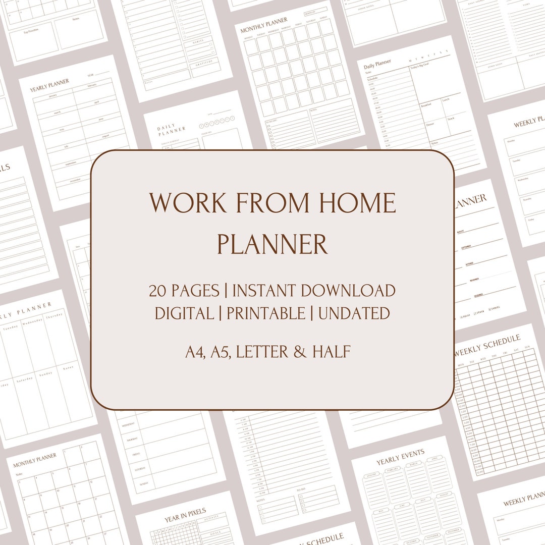 Work From Home Planner | Daily, Weekly, Monthly & Yearly Planner ...