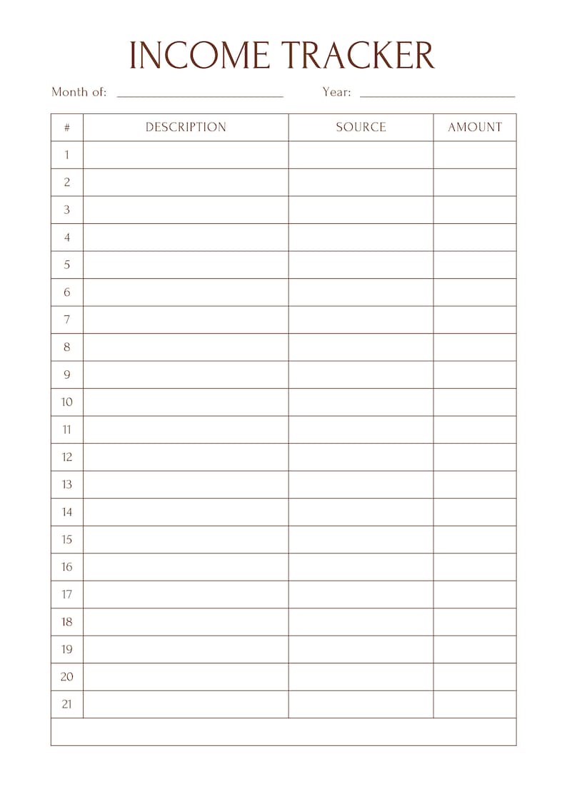 Income Tracker Printable Template Income Log Digital Planner Income ...