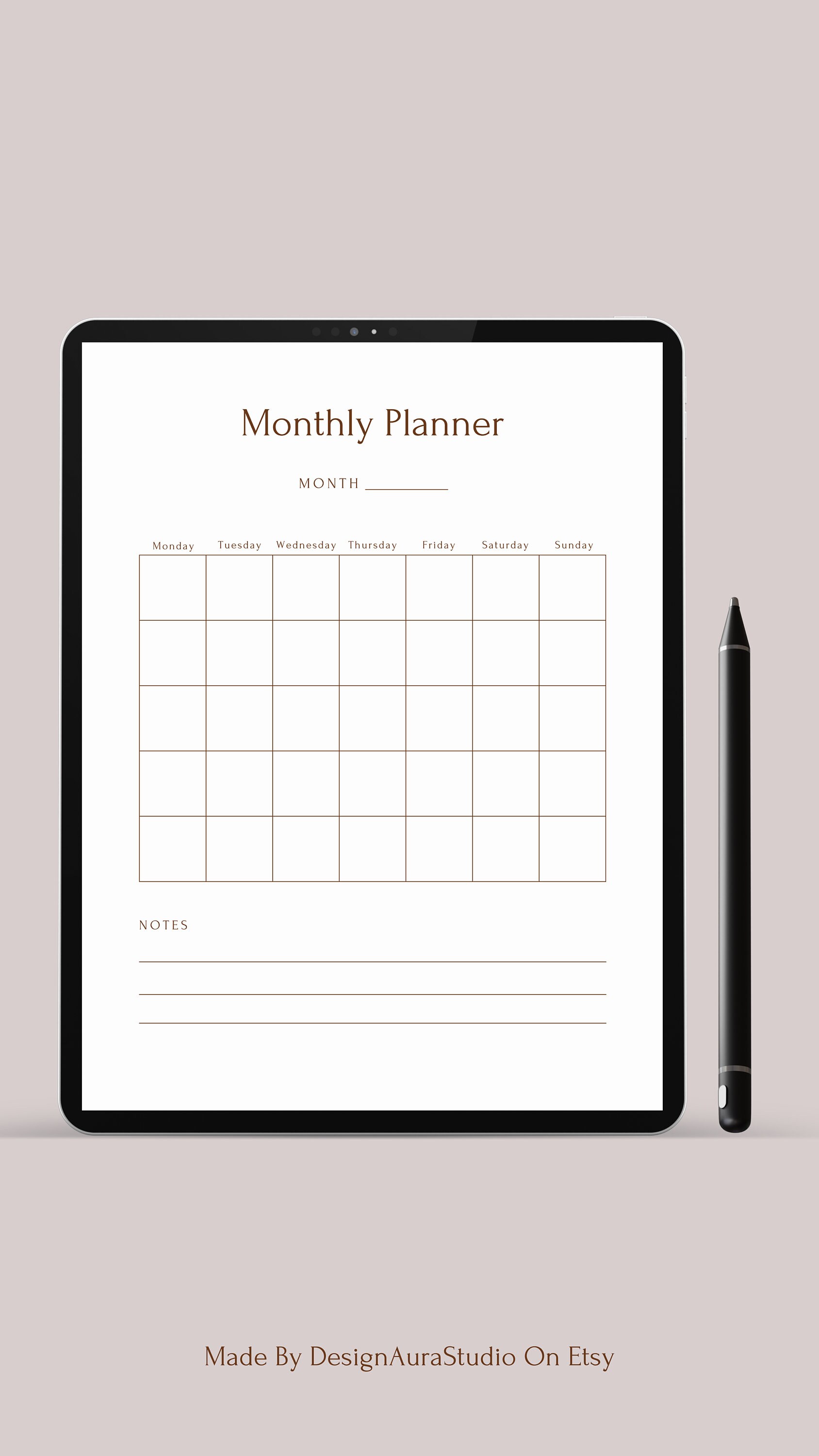 Monthly Planner Printable Landscape Undated Monthly Planner Digital ...