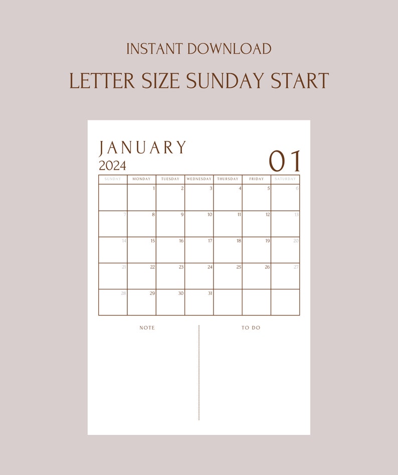 January 2024 Calendar Printable Digital January Planner Monthly ...