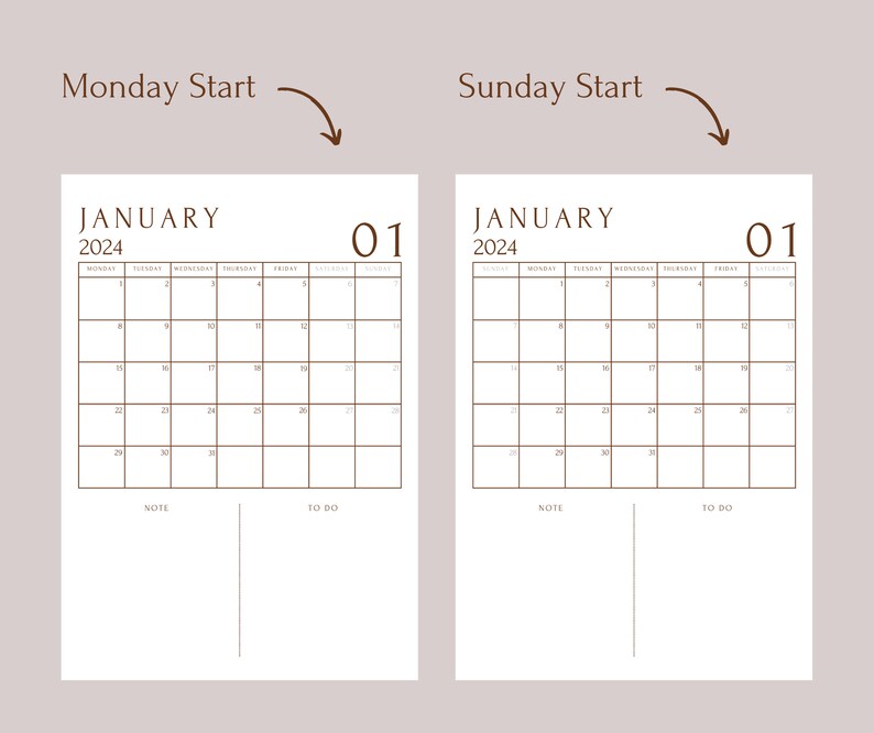 January 2024 Calendar Printable Digital January Planner Monthly ...