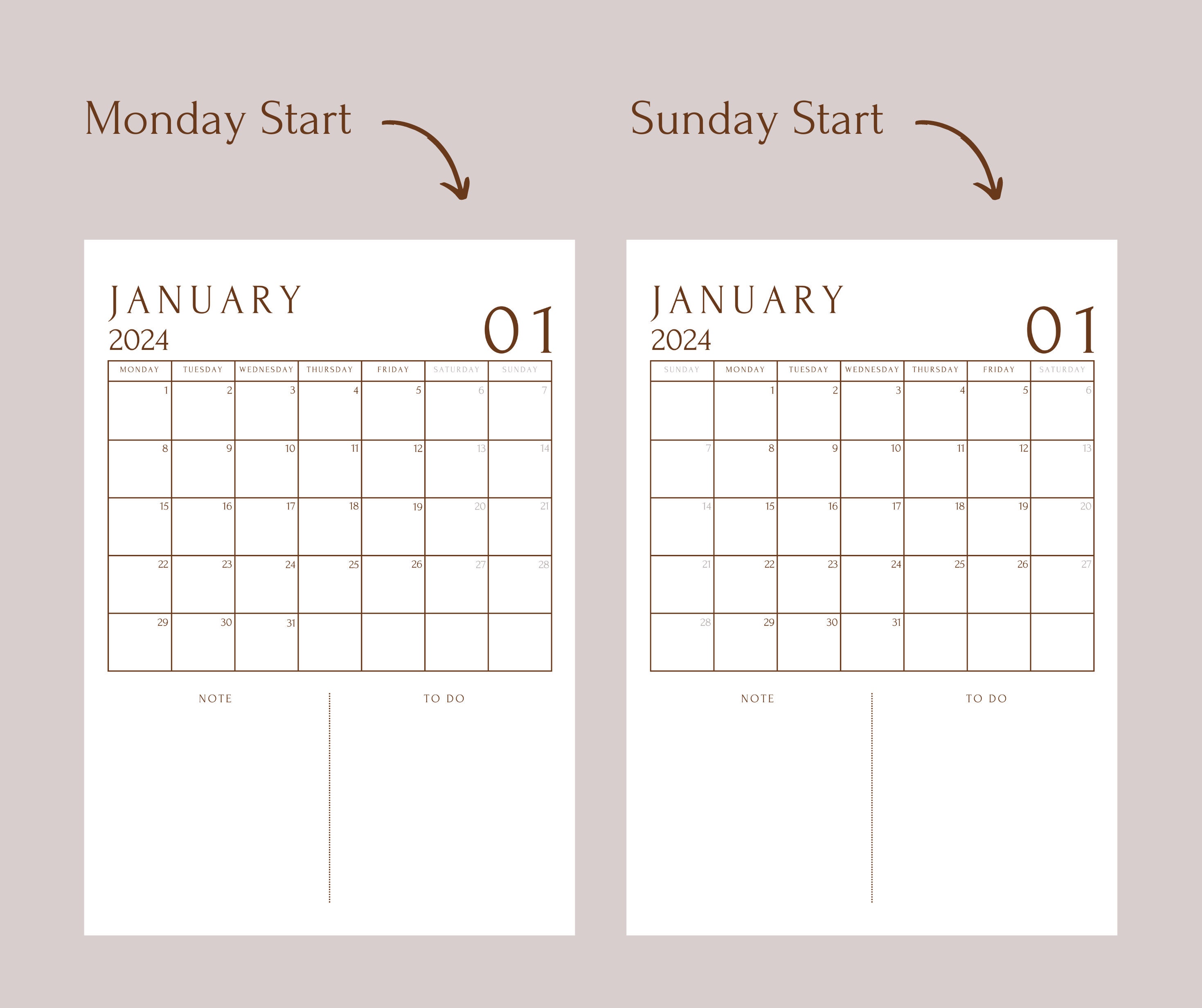 January 2024 Calendar Printable Digital January Planner Monthly ...