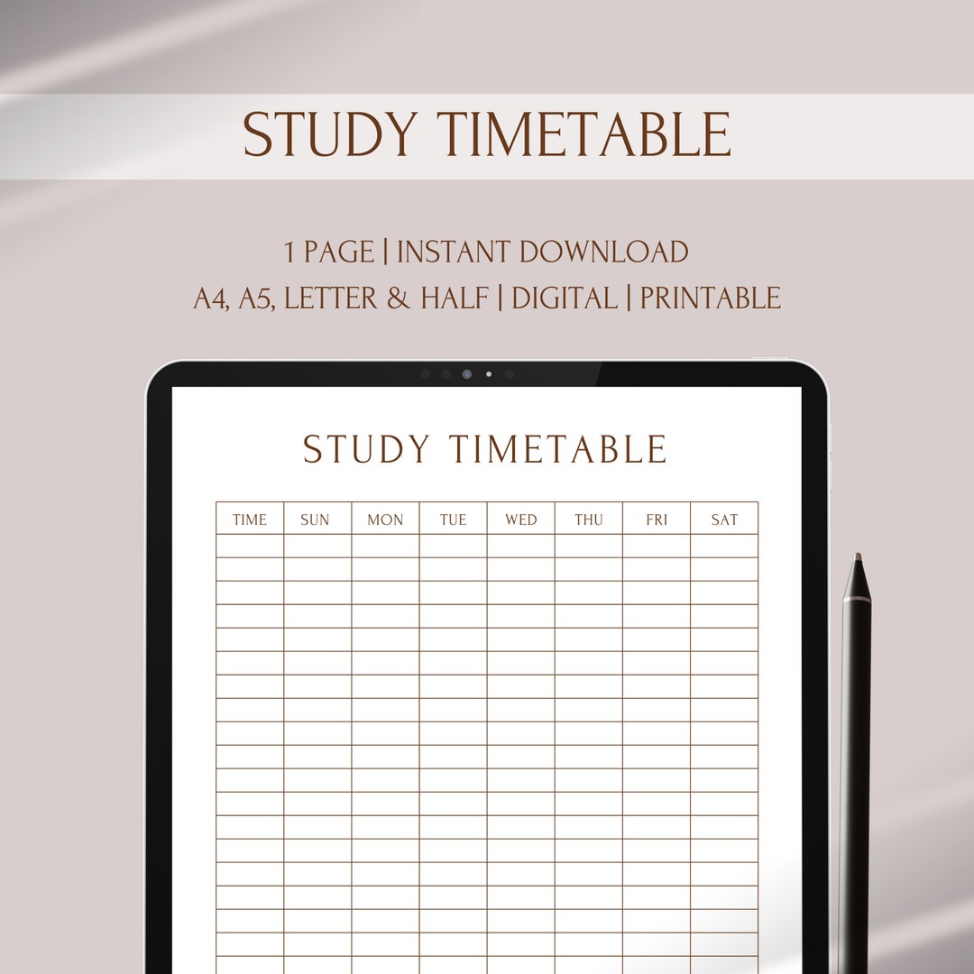 Study Timetable Printable Landscape Undated Study Planner Digital ...