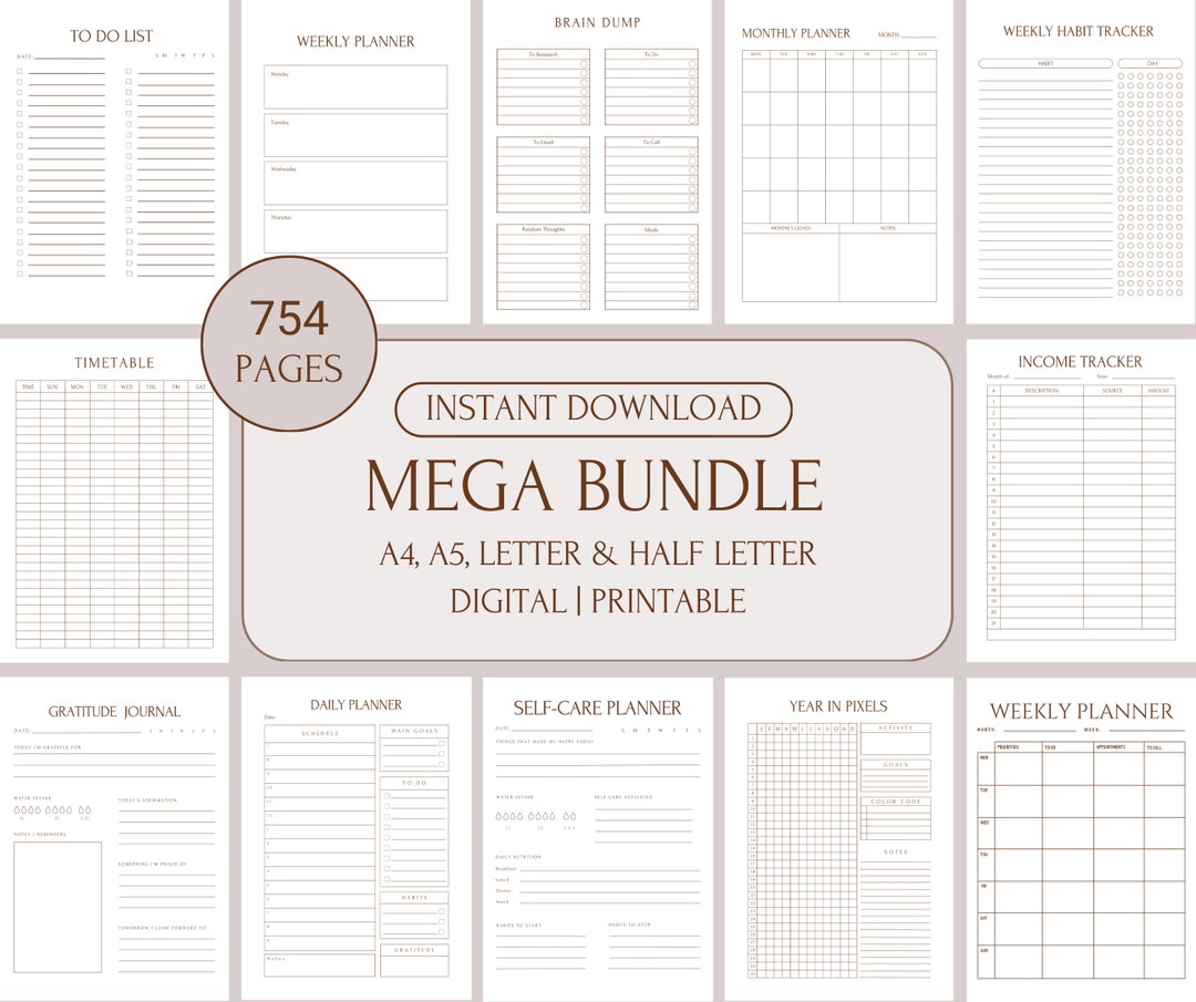 Digital Mega Planner ADHD Set for Adults,printable Undated Planner Bundle, Best Digital Planner ...