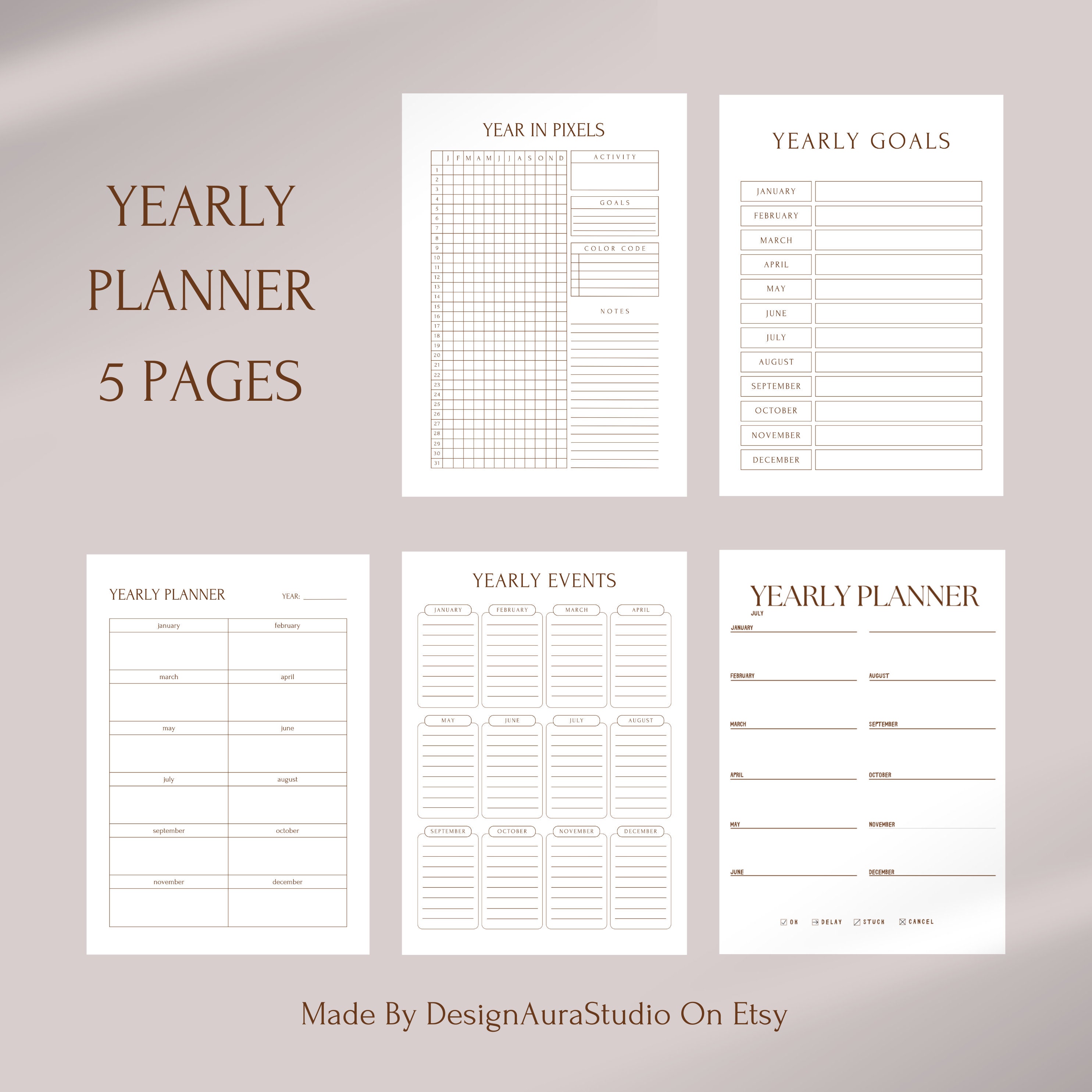 Daily, Weekly, Monthly & Yearly Planner Digital | Planner Set Printable ...