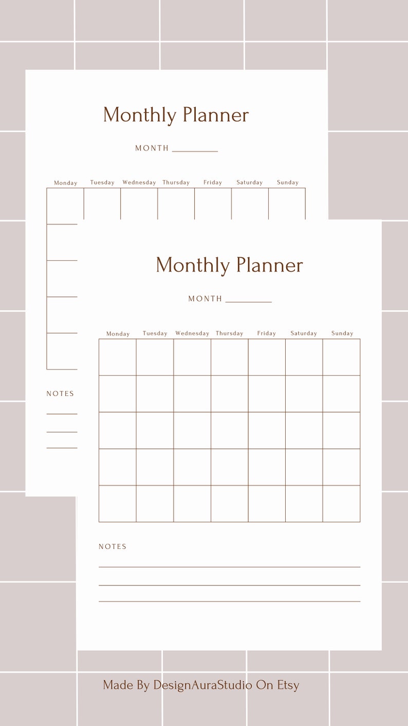 Monthly Planner Printable Landscape Undated Monthly Planner Digital ...