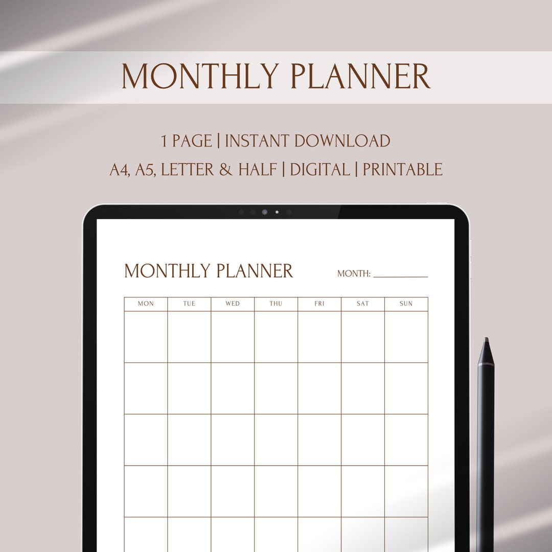 Monthly Planner Printable Landscape Monthly Schedule Digital - Etsy