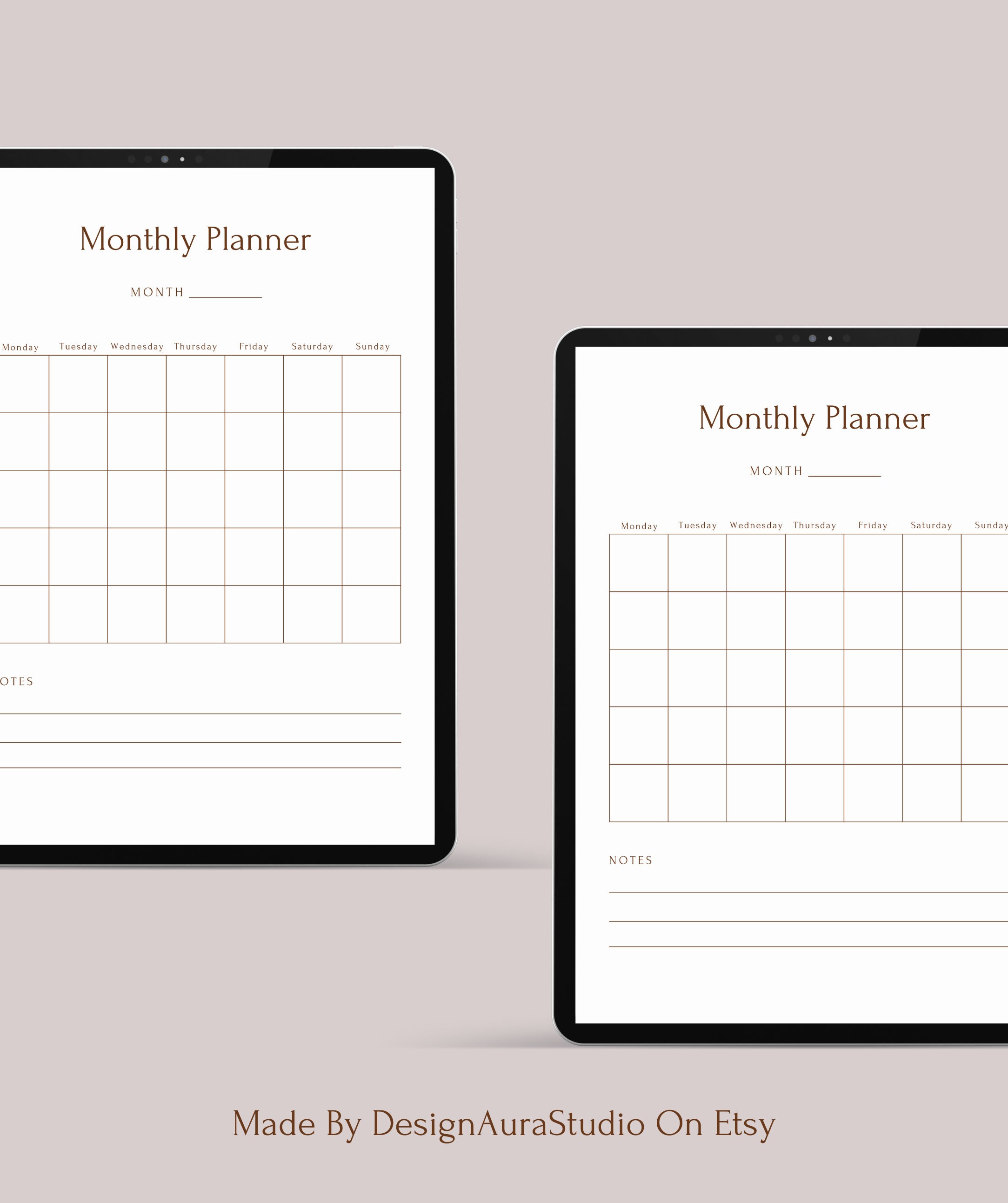 Monthly Planner Printable Landscape Undated Monthly Planner Digital ...