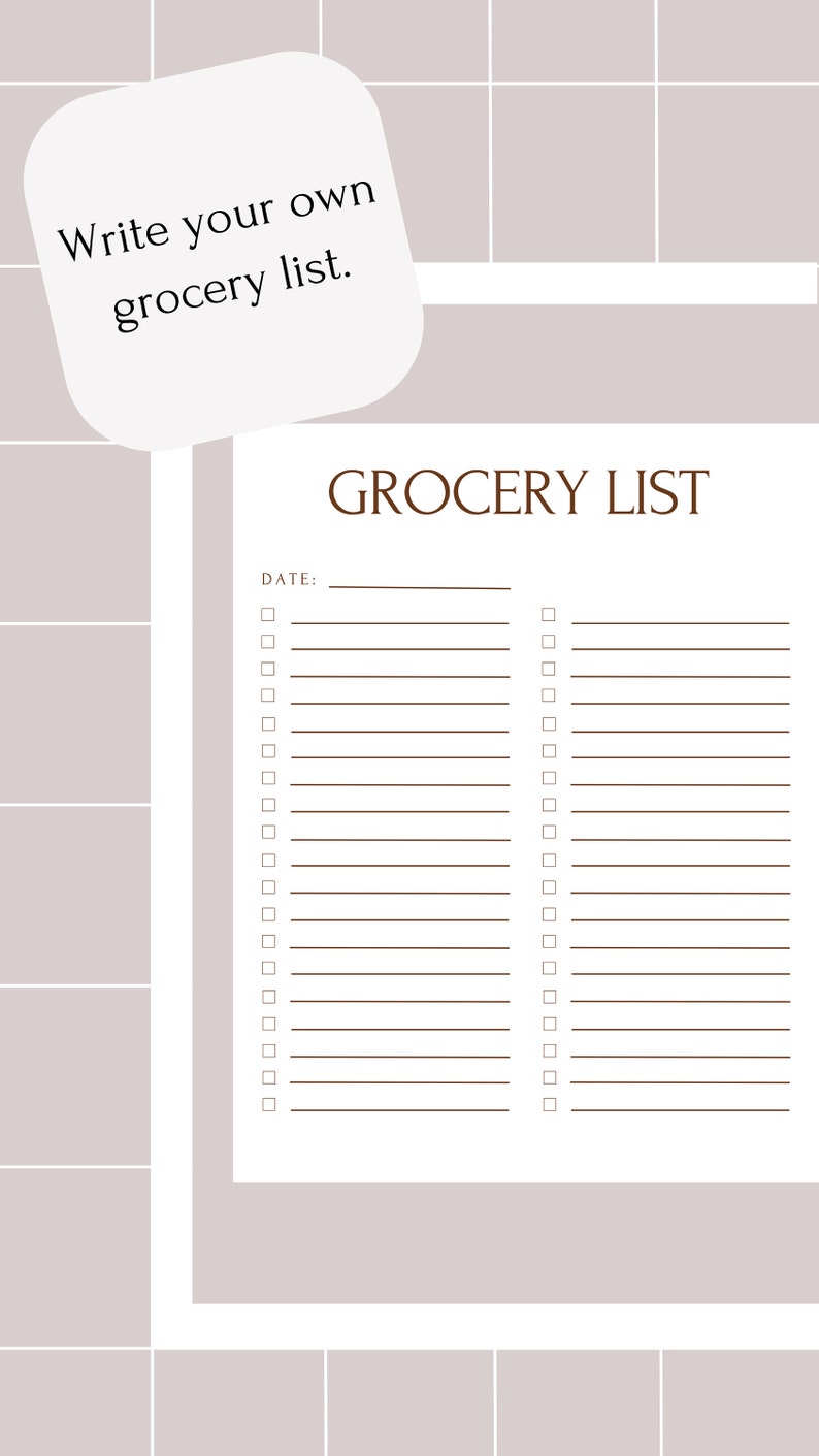 Grocery List Printable Grocery List Digital Template Grocery Planner ...
