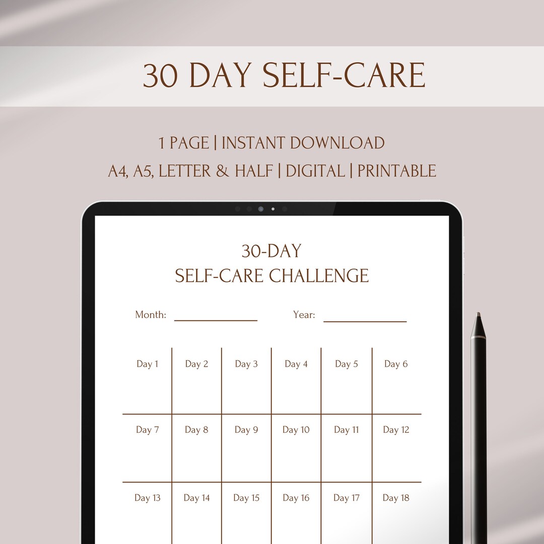 Printable Self Care Challenge, 30 Day Selfcare Planner, Digital Self ...