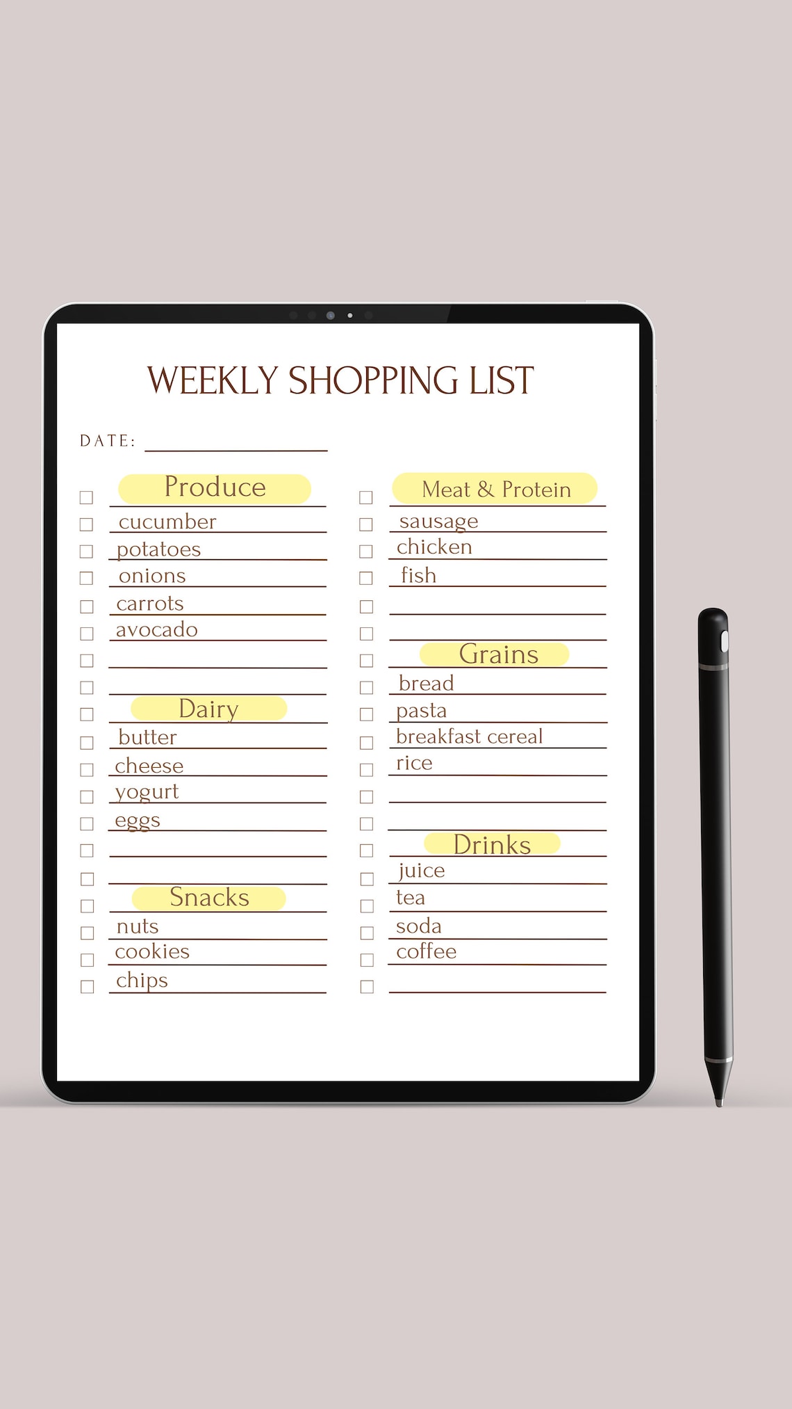 Weekly Grocery List Printable Weekly Shopping List Template - Etsy