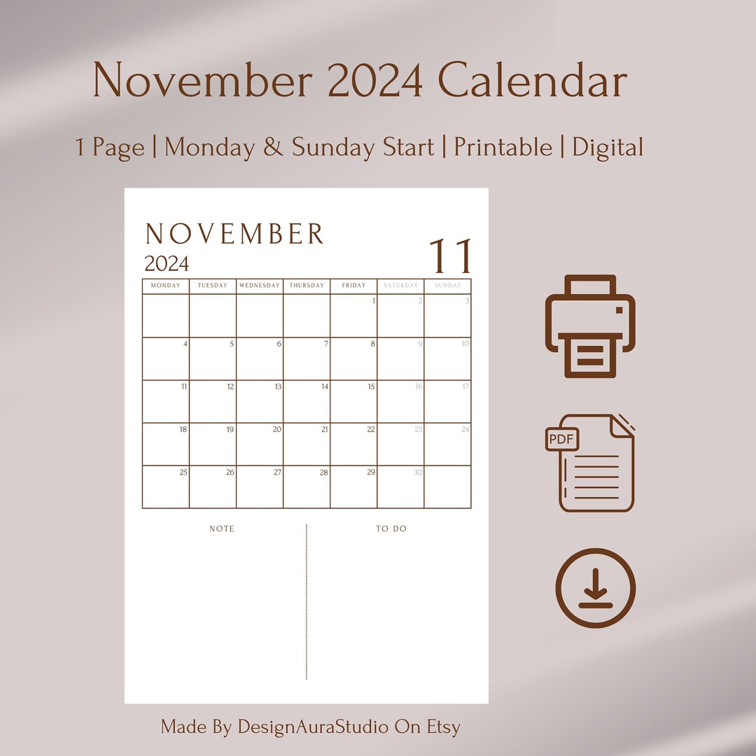 Digital November Calendar 2024, Printable Nov Planner, Nov Schedule ...