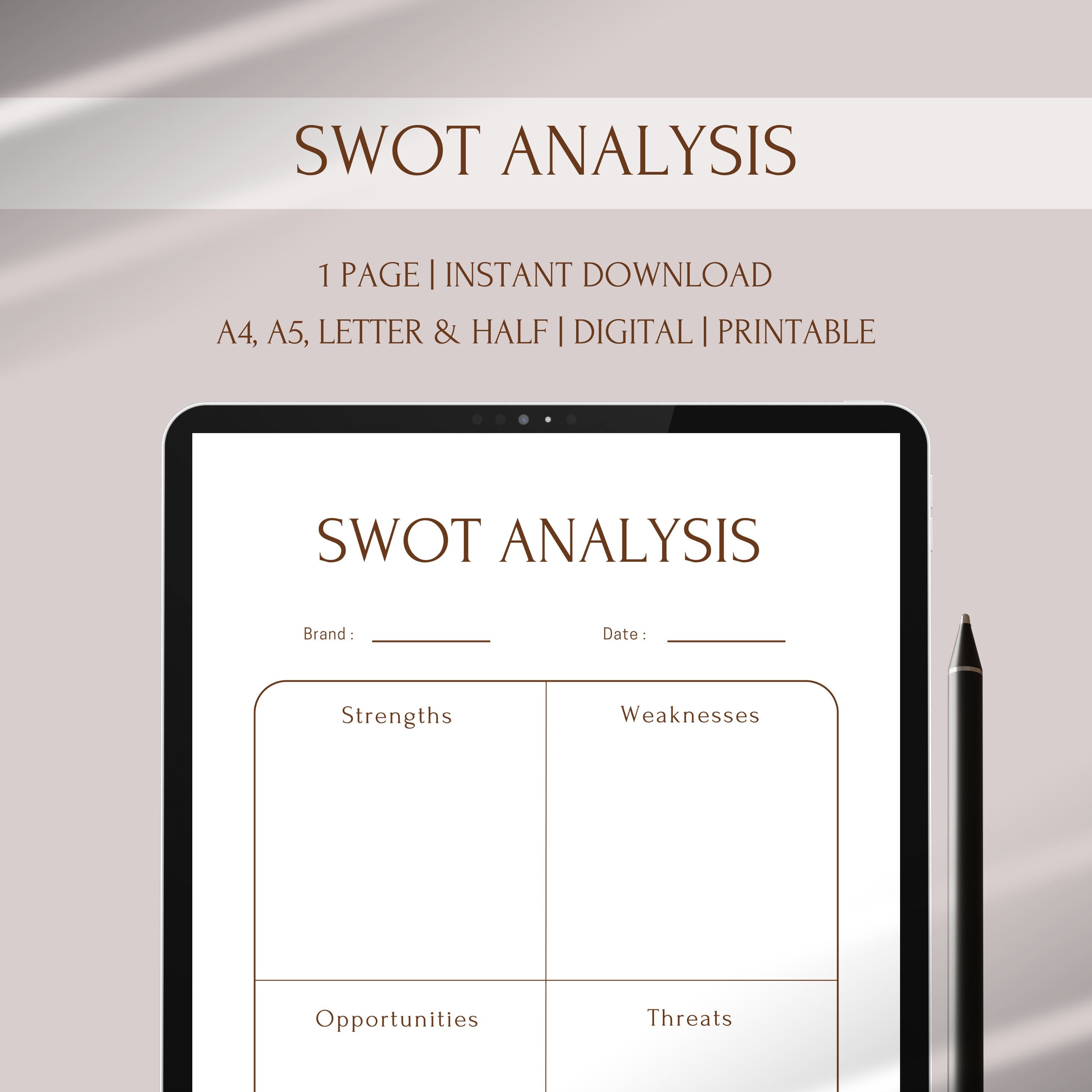 Digital Swot Template Swot Chart Swot Plan Swot Printable - Etsy