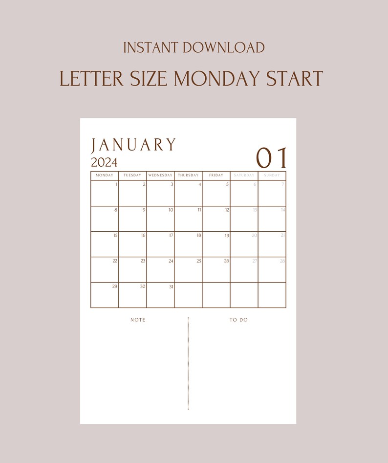 January 2024 Calendar Printable Digital January Planner Monthly ...