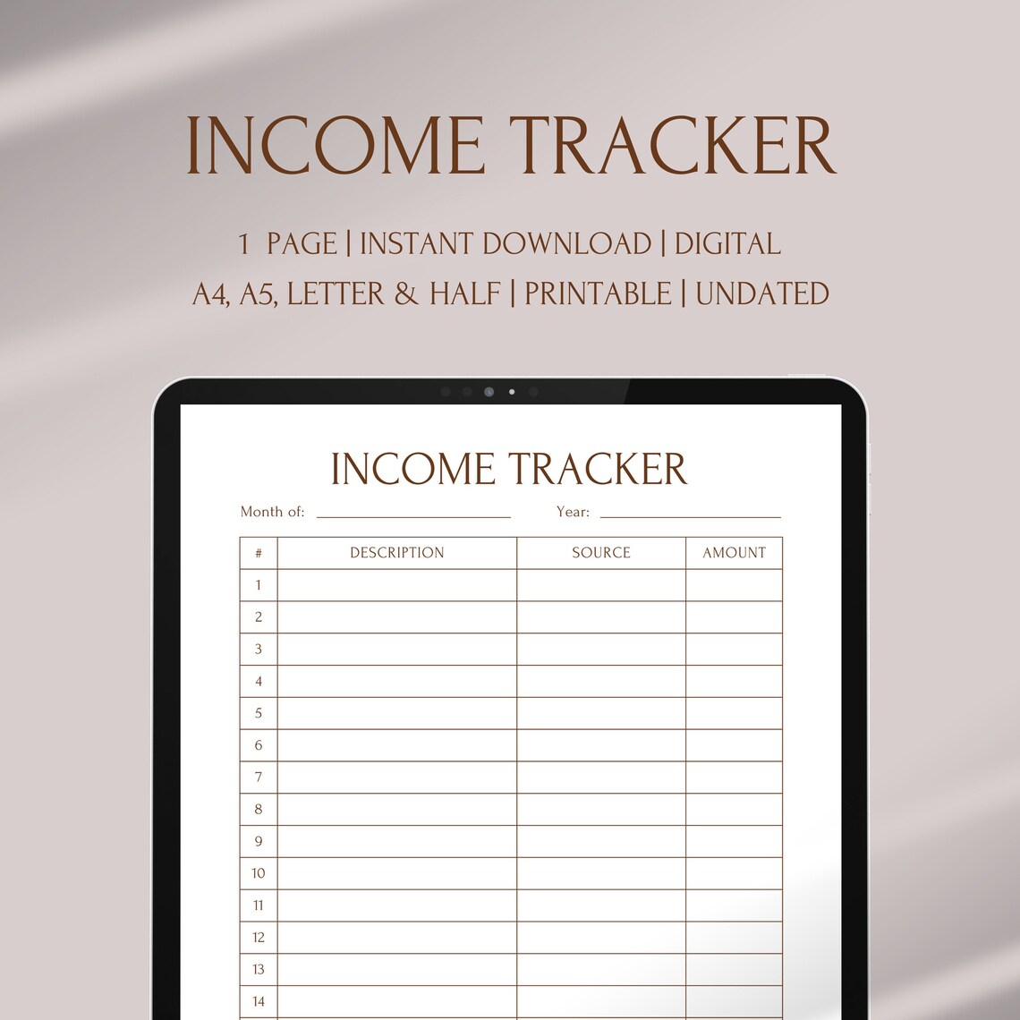 Income Tracker Printable Template Income Log Digital Planner Income ...