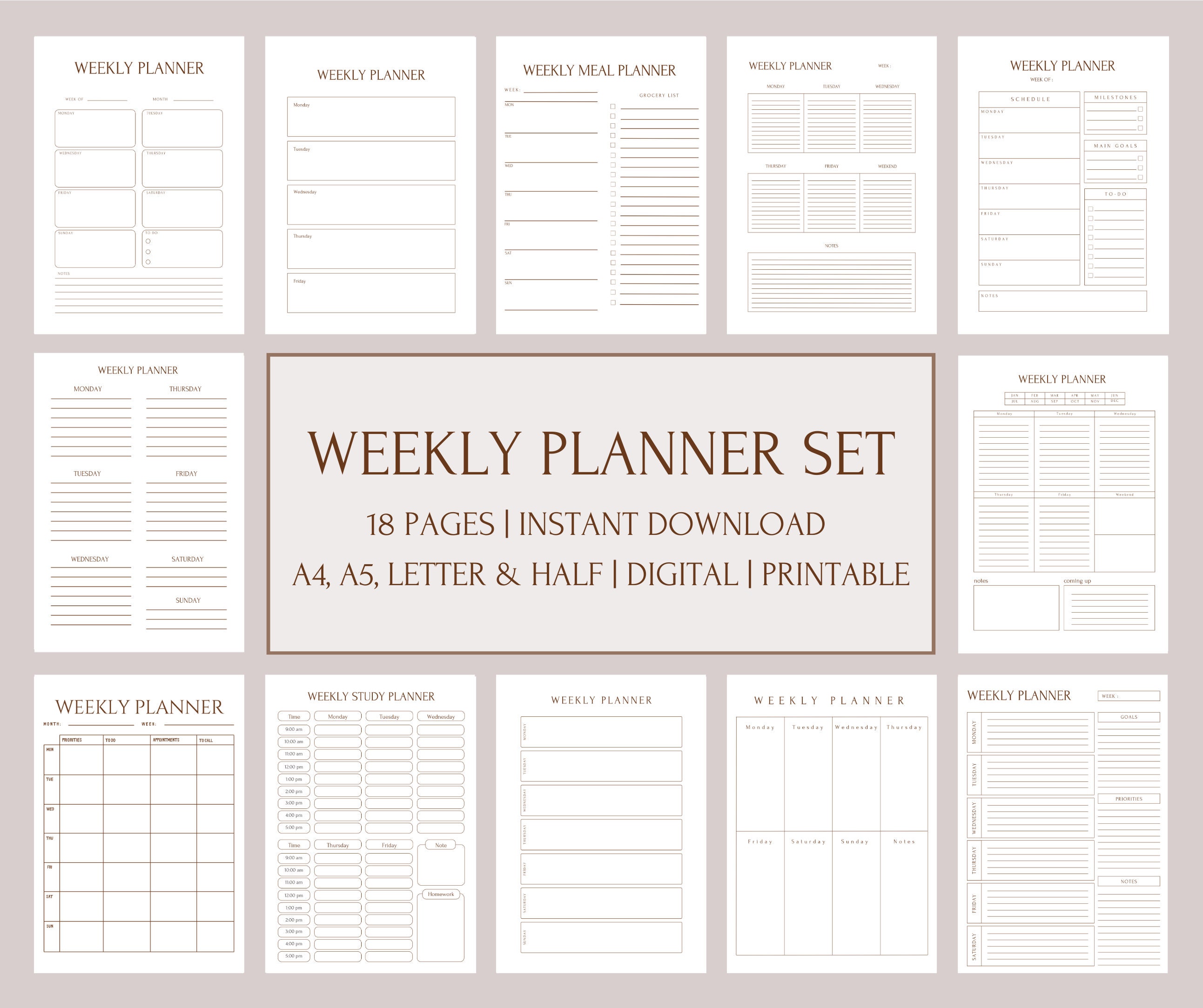 Digital Weekly ADHD Planner Set, Simple Weekly Planner Pack, Printable ...