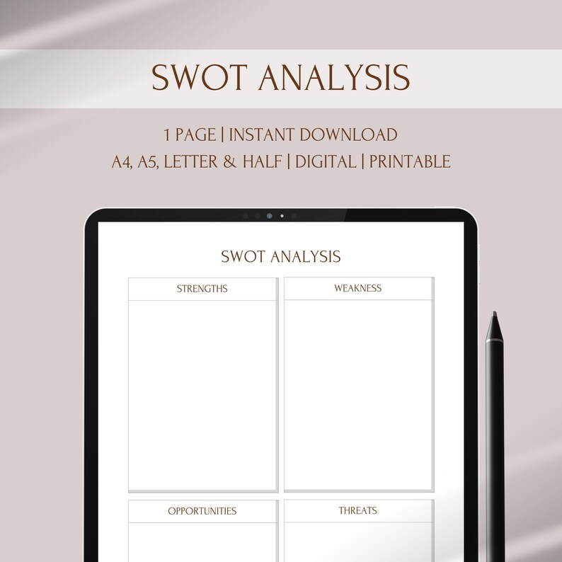 Digital Swot Template, Swot Chart, Swot Plan, Swot Printable, Swot ...
