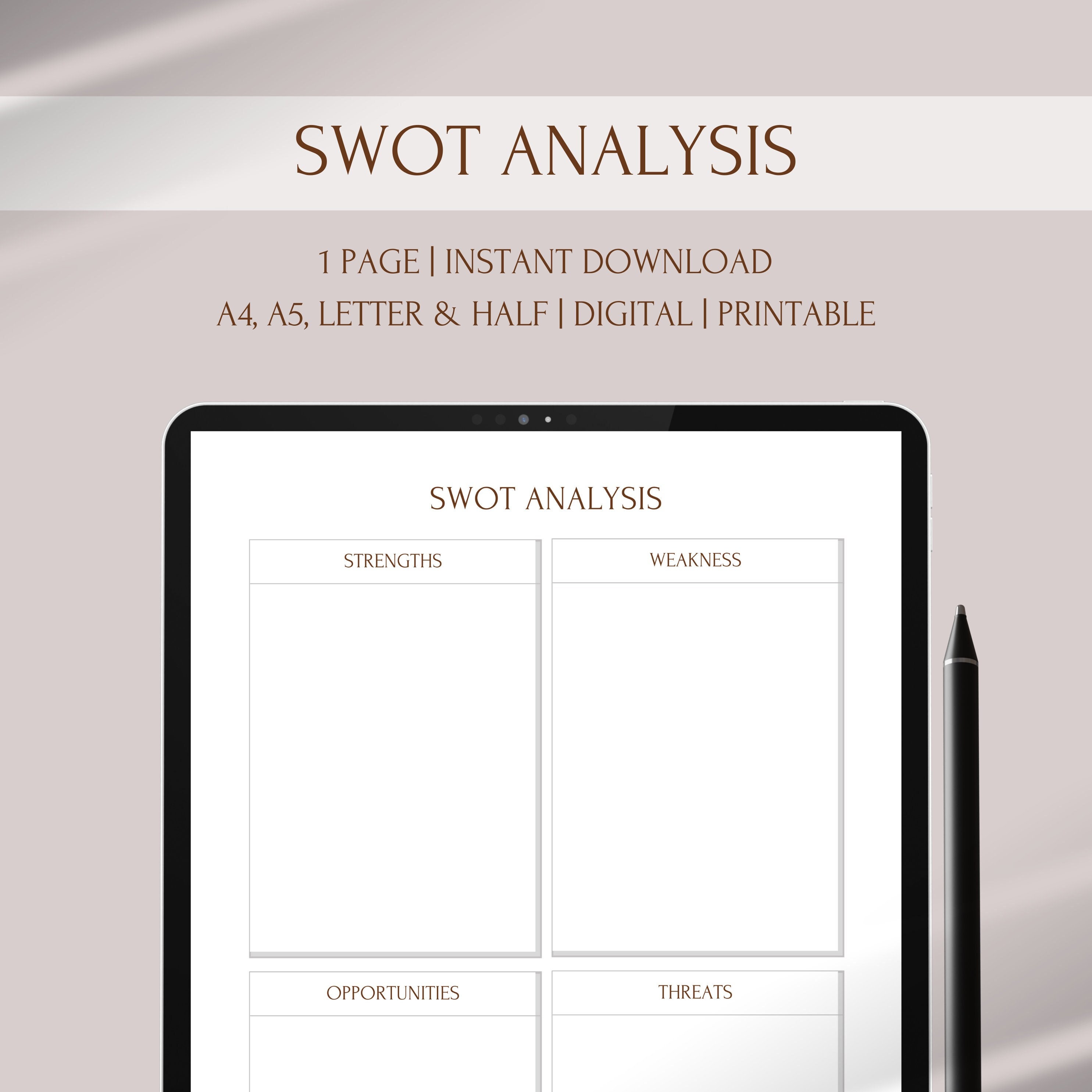 Digital Swot Template, Swot Chart, Swot Plan, Swot Printable, Swot ...