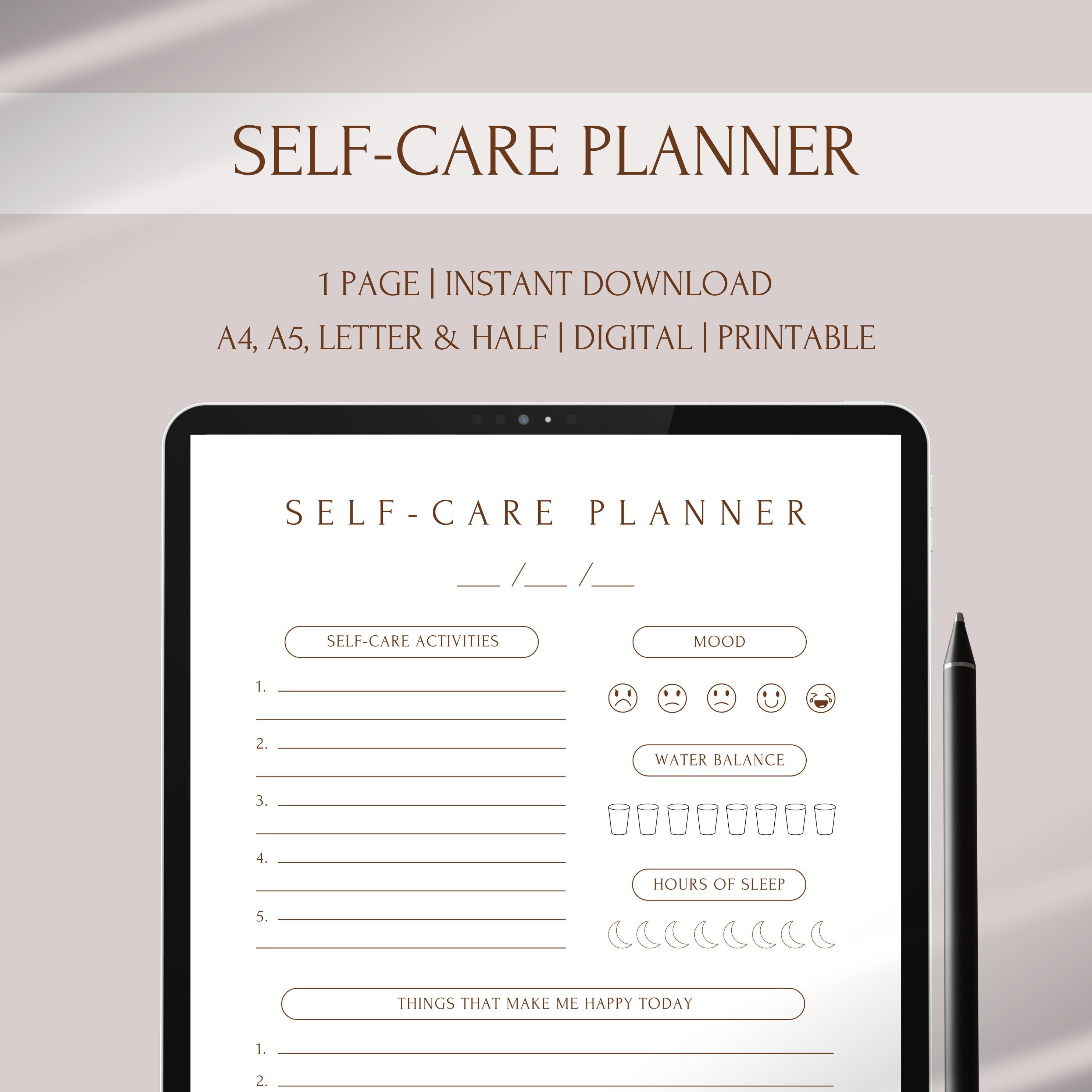 Digital Self Care Planner, Printable Self Care Checklist, Self Care ...