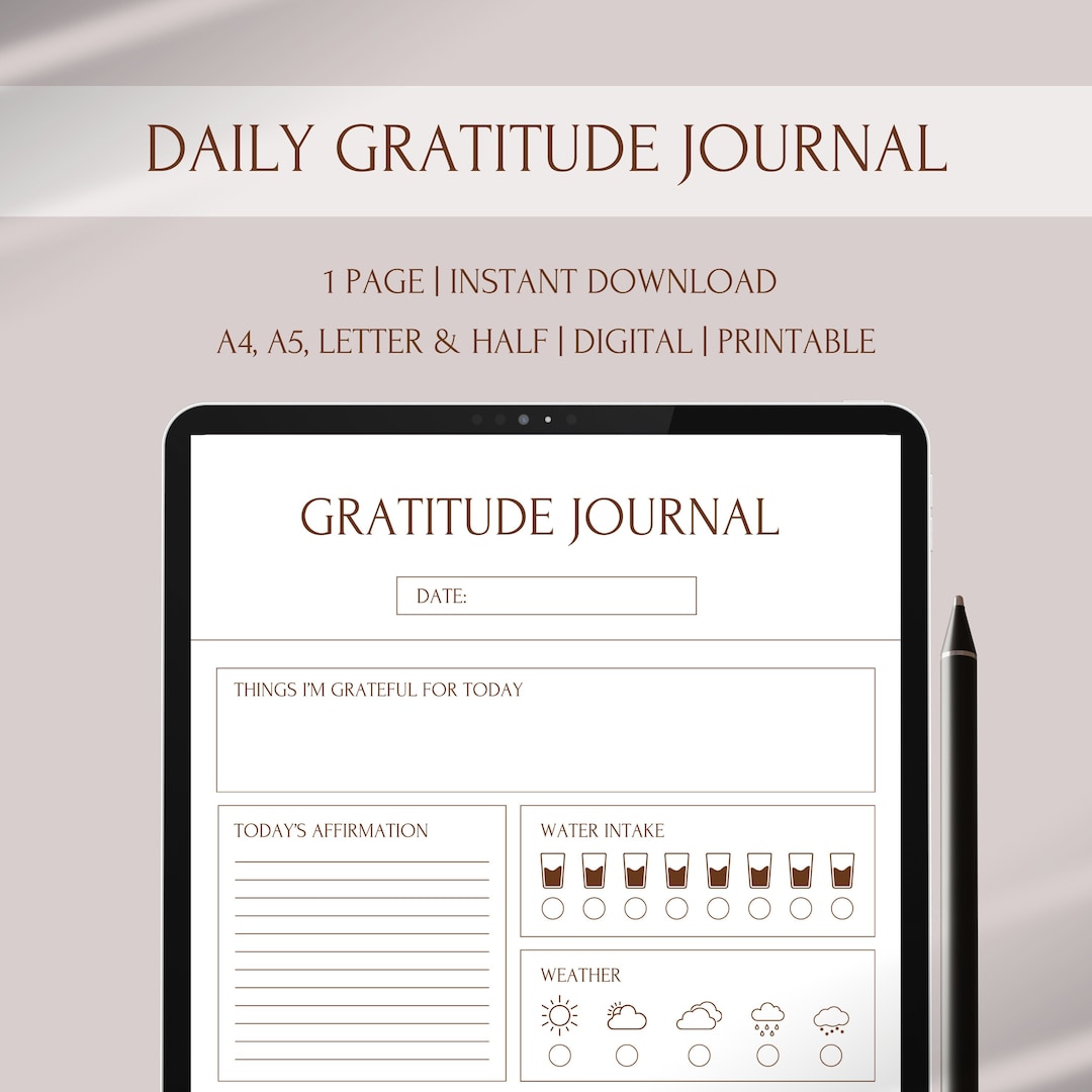 Daily Gratitude Journal Digital, Gratitude Tracker Printable Landscape ...