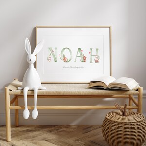 Personalized Forest Animal Name Poster for Kids Nursery, Unique Green ...