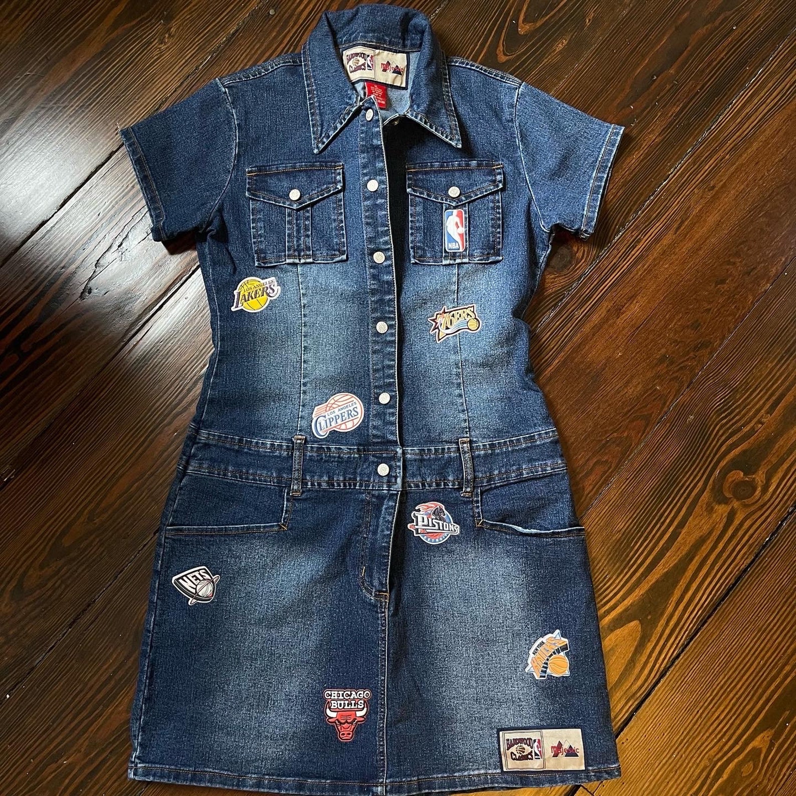 Vintage 90's NBA Patches Hardwood Classic Denim Dress (size XL) - Etsy