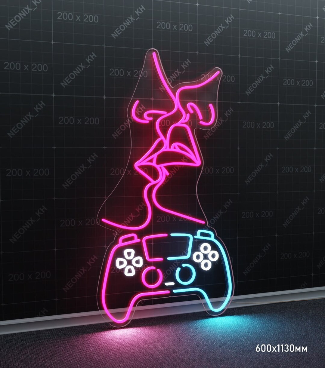 Neon Sign Gamer's Romance: Controller and Kissing Couple, Gamer Rooms ...