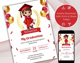 Kindergarten Graduation Invitation: Editable Template (digital Download ...