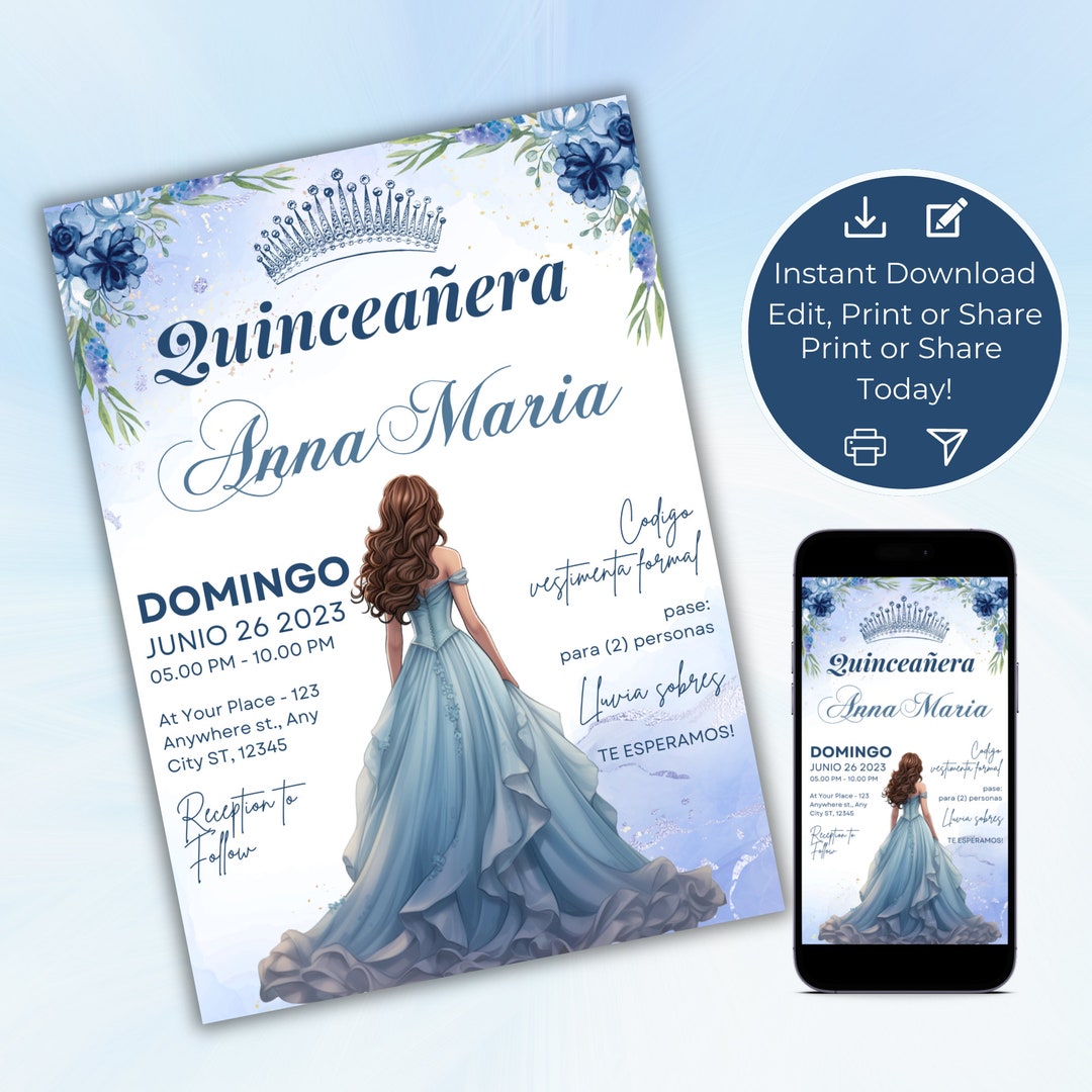 Quinceanera Invitation With Celeste Princess, Mis Quince 15 Anos ...
