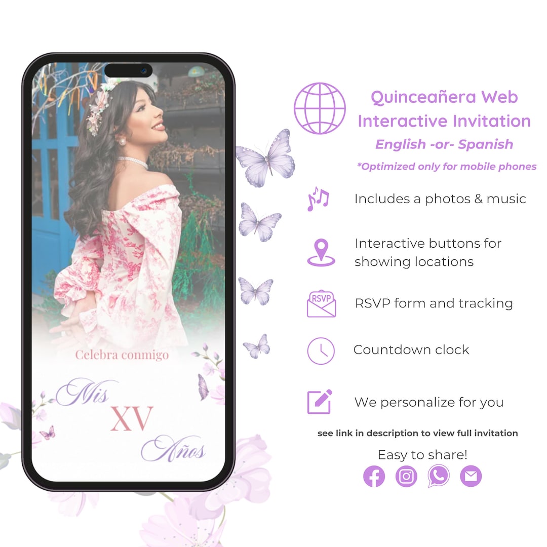 Web Quinceañera Interactive Invitation, Pastel Web Invite for Mis ...