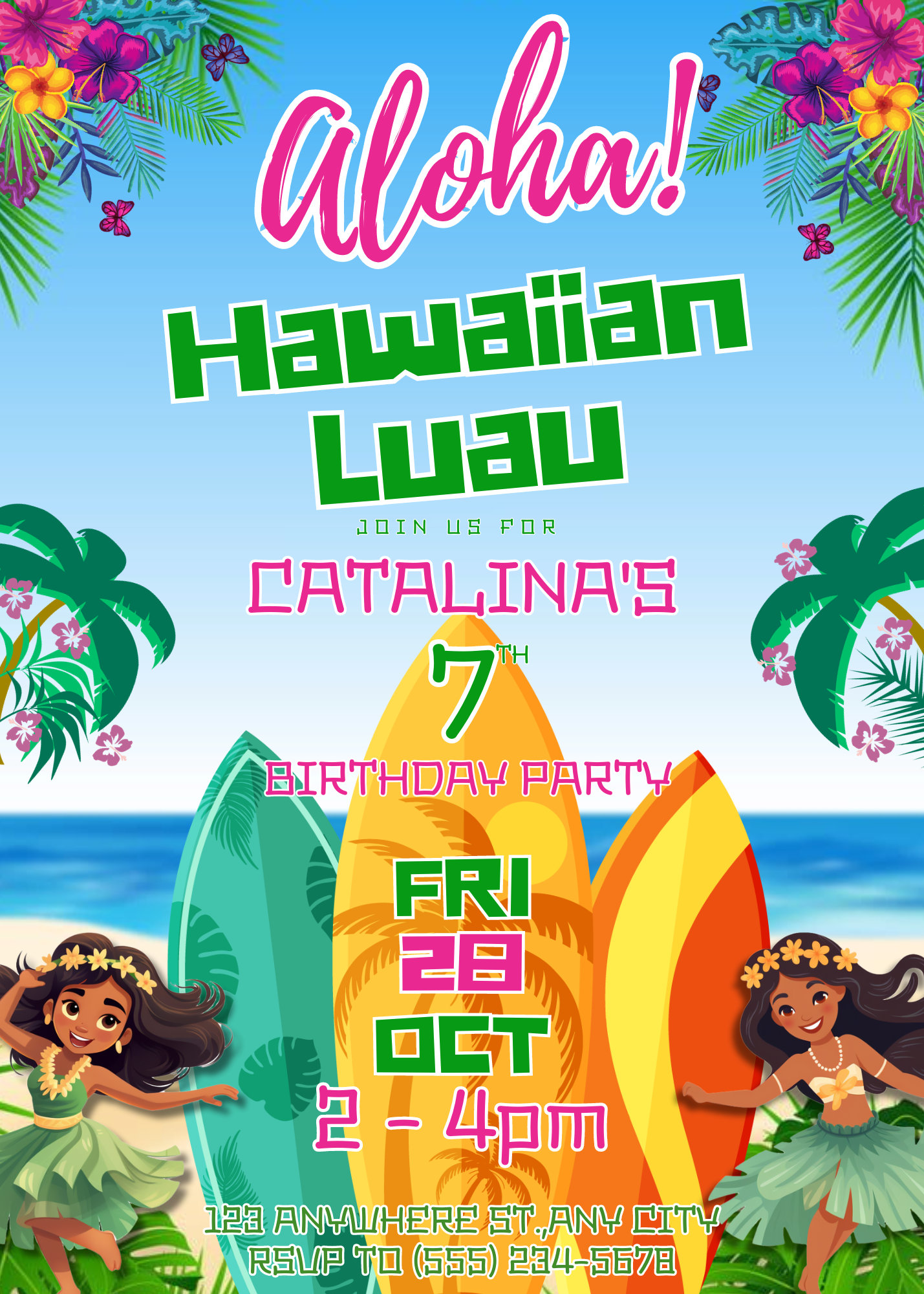 Editable Luau Birthday Invitation, Printable Hawaiian Party Invite ...