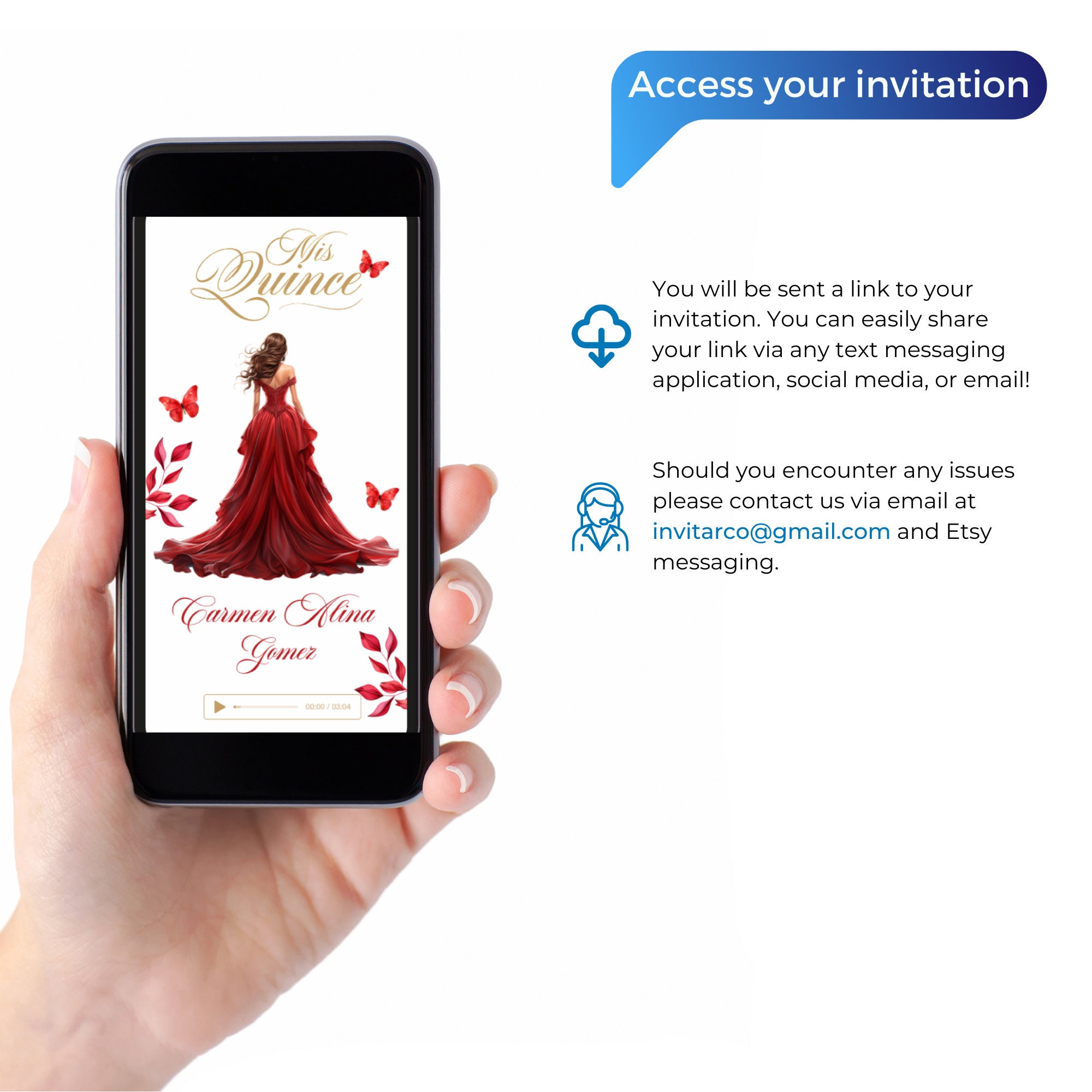 Red & Gold Quinceañera Web Invitation: Interactive RSVP Tracking - Etsy