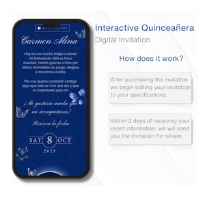 Web Quinceañera Invitation, Interactive Royal Blue Web Invite for Mis ...