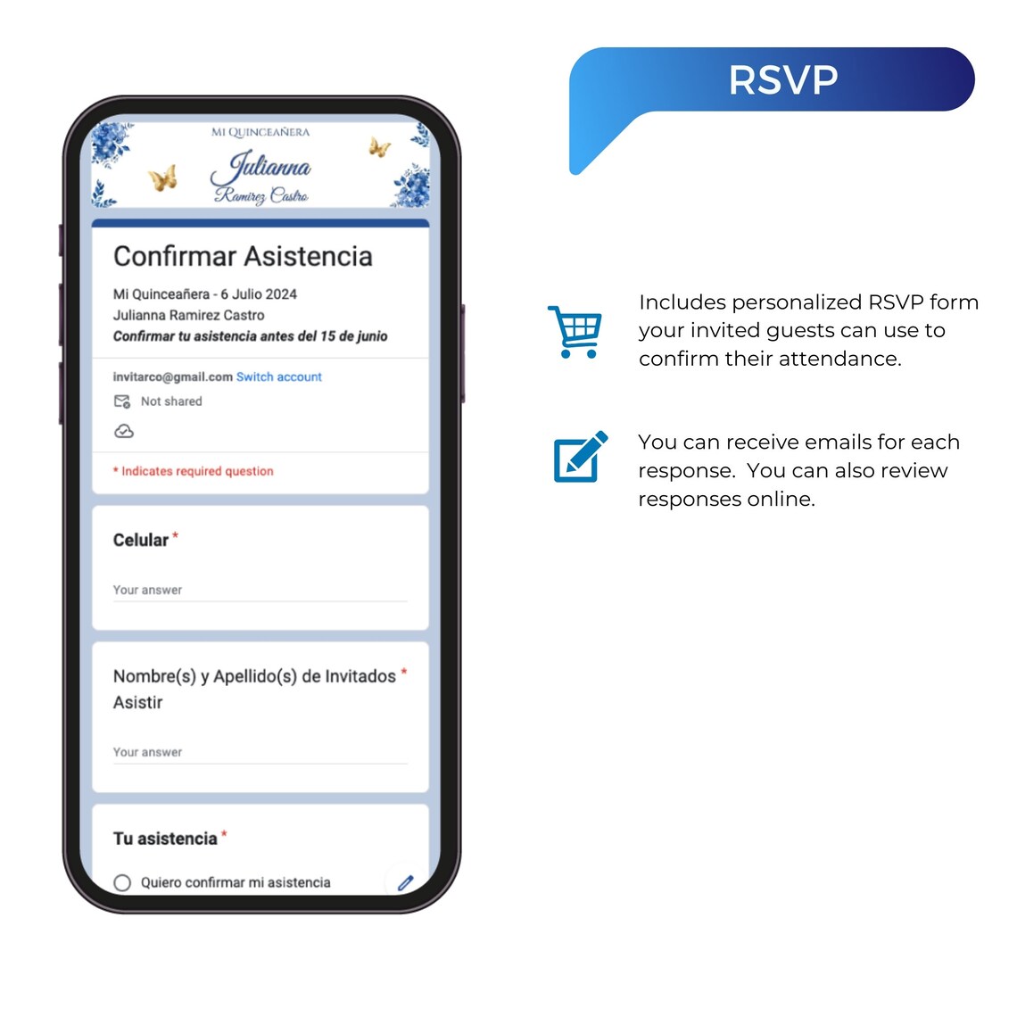 Web Quinceañera Invitation, Interactive Blue Web Invite for Mis Quince ...