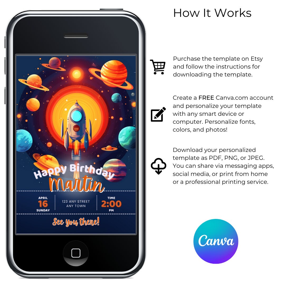 Editable Space Rocket Birthday Invitation, Space Party, Editable ...