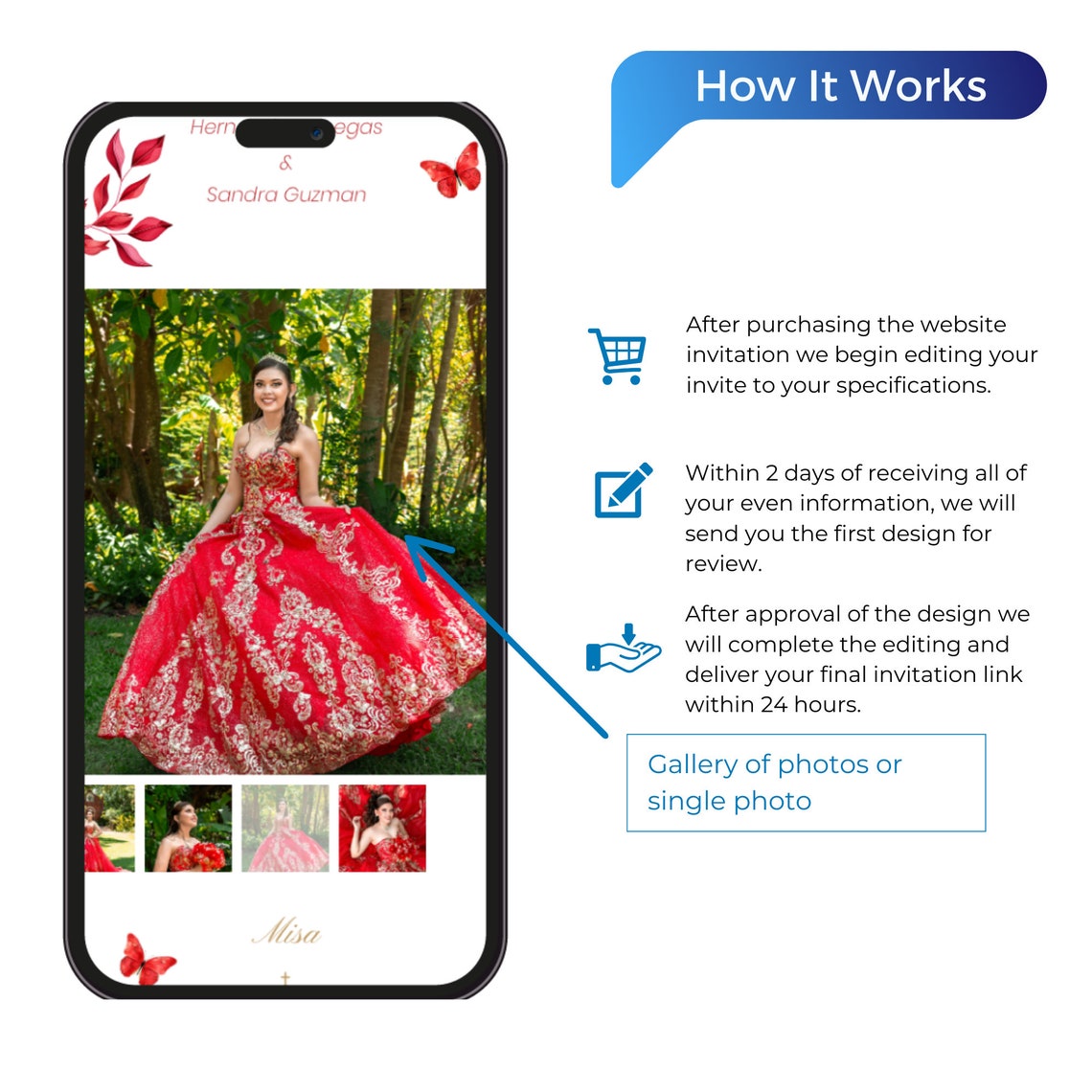 Red & Gold Quinceañera Web Invitation: Interactive RSVP Tracking - Etsy