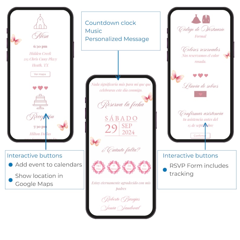 Web Quinceañera Invitation, Interactive Pink Web Invite for Mis Quince ...