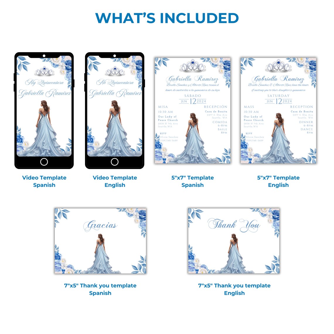 Celeste Blue Video Quinceañera Invitation Bundle, Sapphire Mis Quince ...
