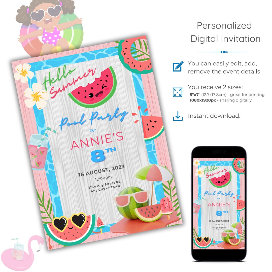 Pool Party Invitation - Summer Swim Party Invitation - Birthday ...