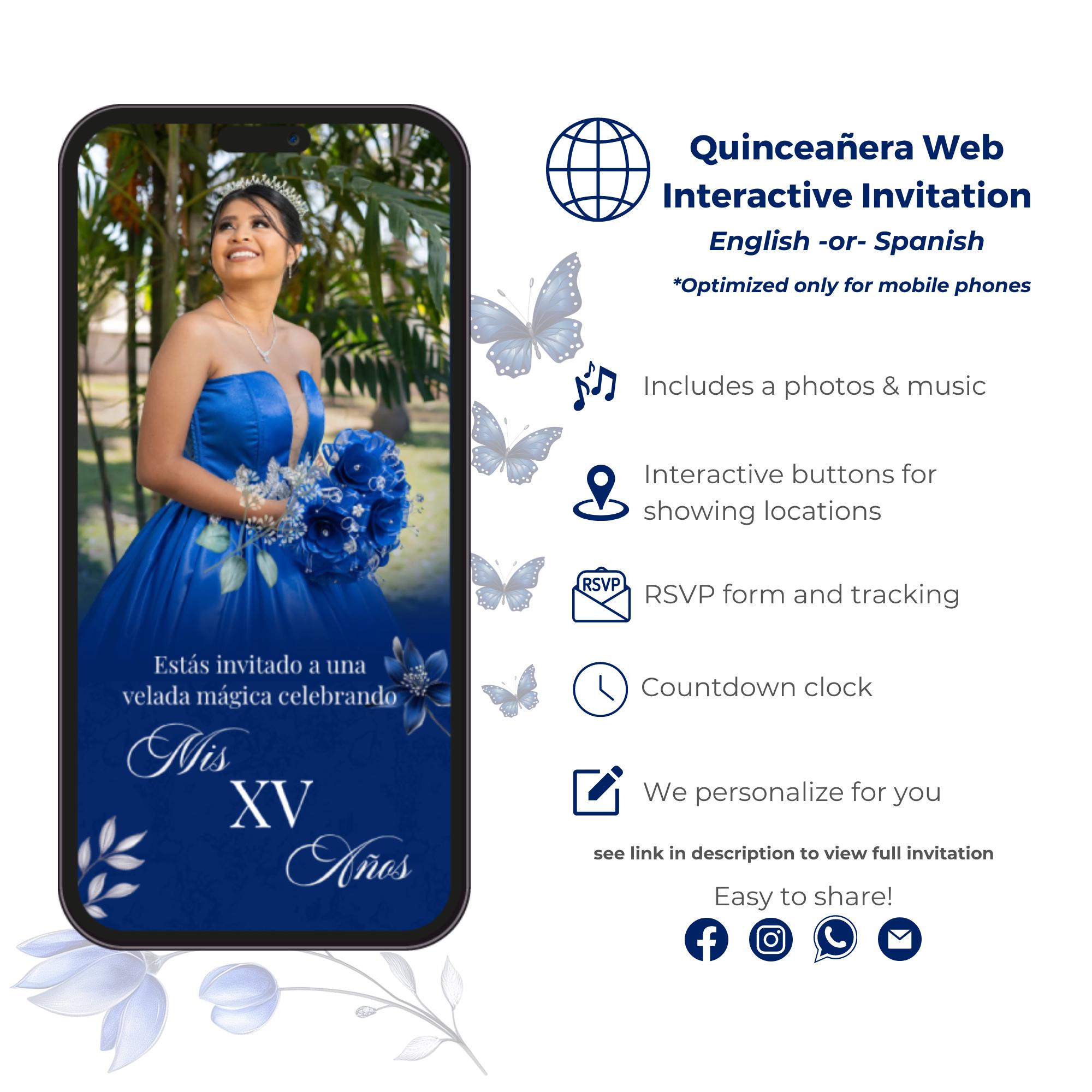 Royal Blue Quinceañera Web Invitation: Interactive RSVP Tracking - Etsy