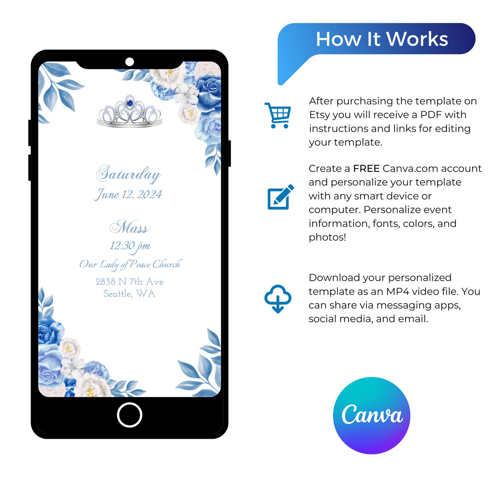 Celeste Blue Video Quinceañera Invitation Bundle, Sapphire Mis Quince ...