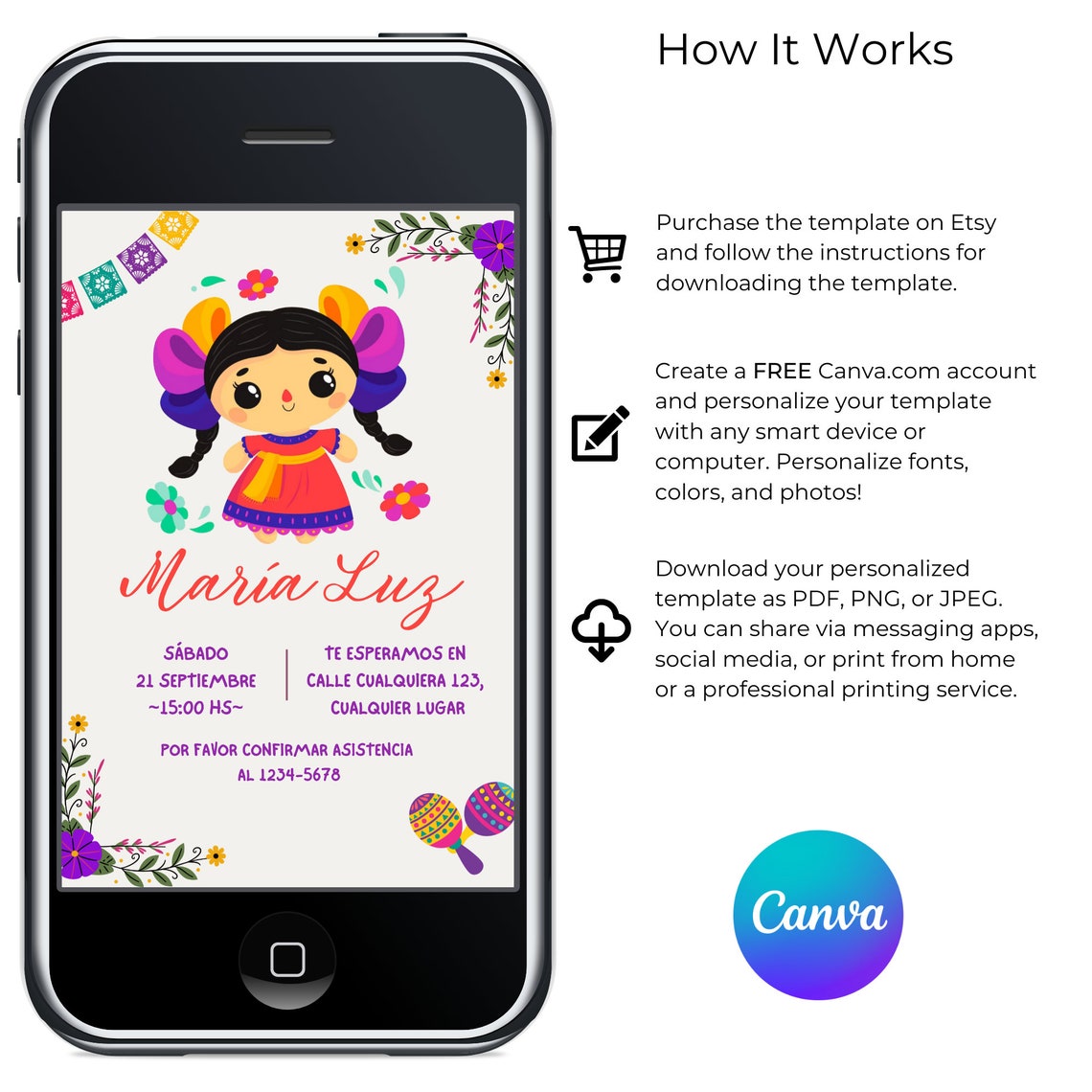 Latin American Princess Birthday Invitation: Editable Template (digital ...