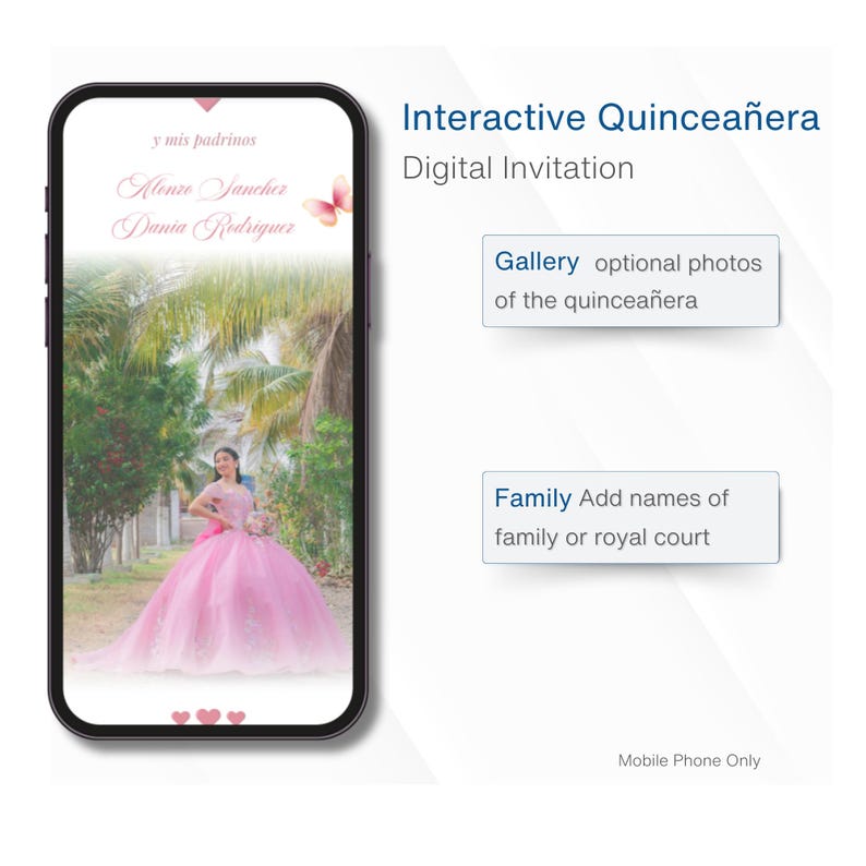 Web Quinceañera Invitation, Interactive Pink Web Invite for Mis Quince ...