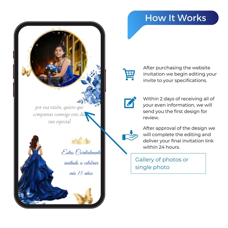 Web Quinceañera Invitation, Interactive Blue Web Invite for Mis Quince ...