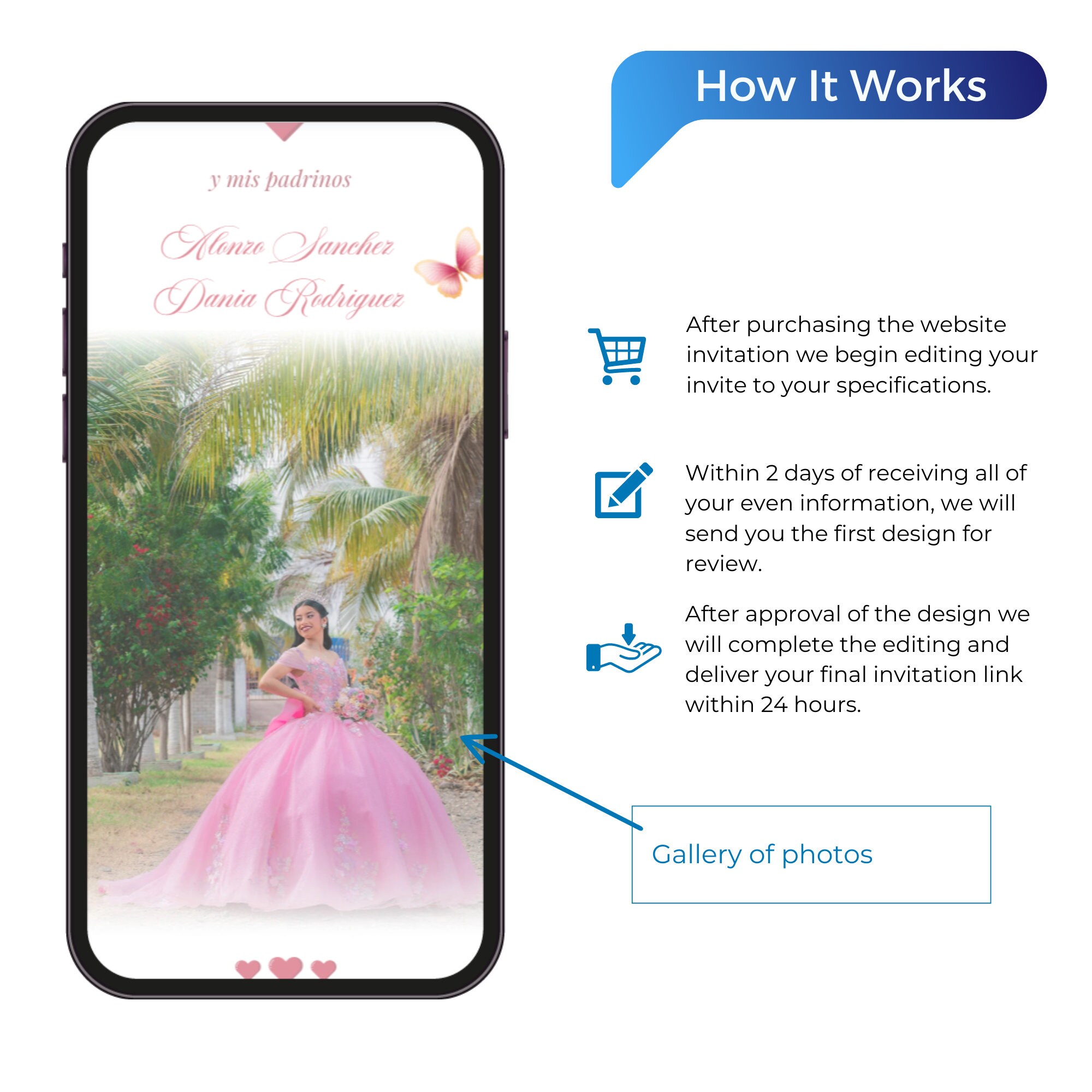 Web Quinceañera Invitation, Interactive Pink Web Invite for Mis Quince ...