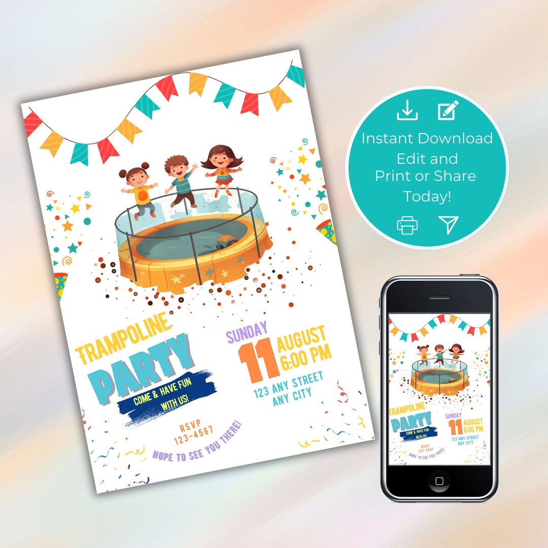 Trampoline Birthday Party Invitation,jump Party,bounce Party,editable ...